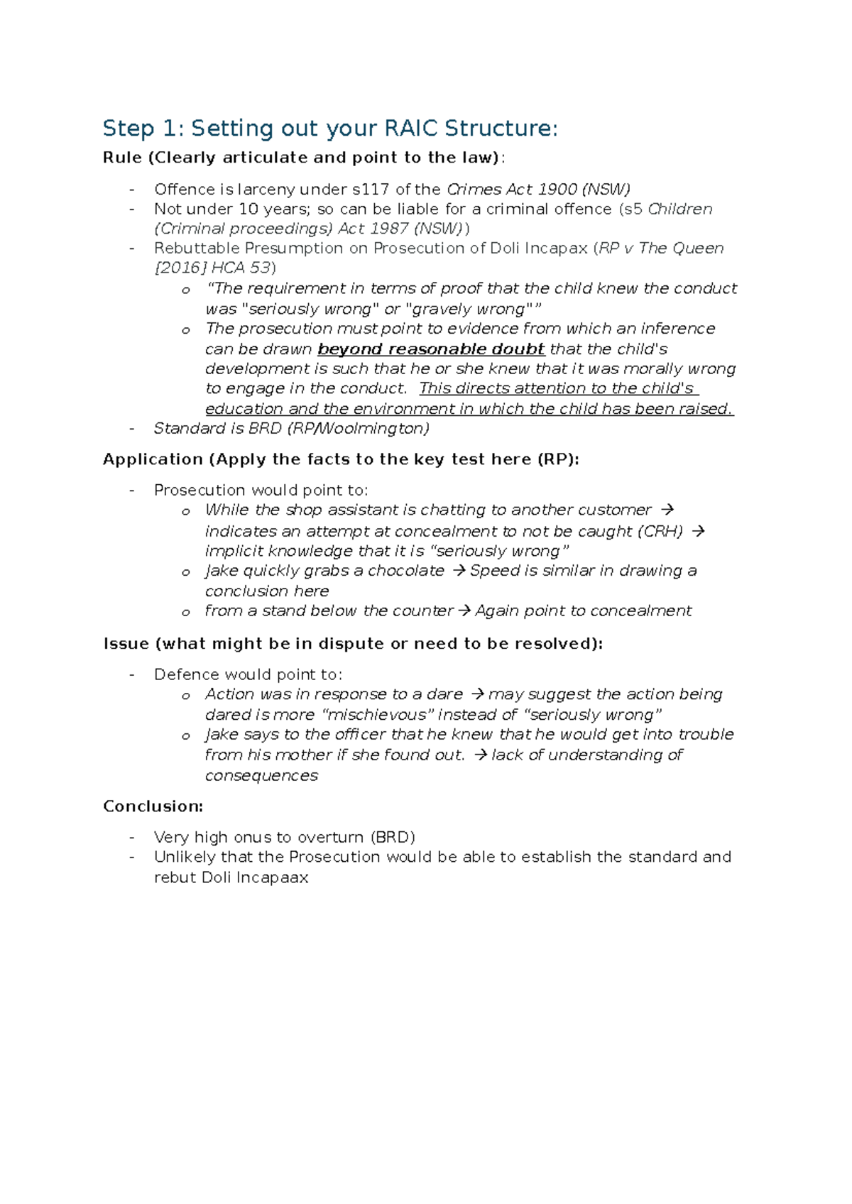 JAKE AND Freddo Example OF RAIC - Step 1: Setting out your RAIC ...