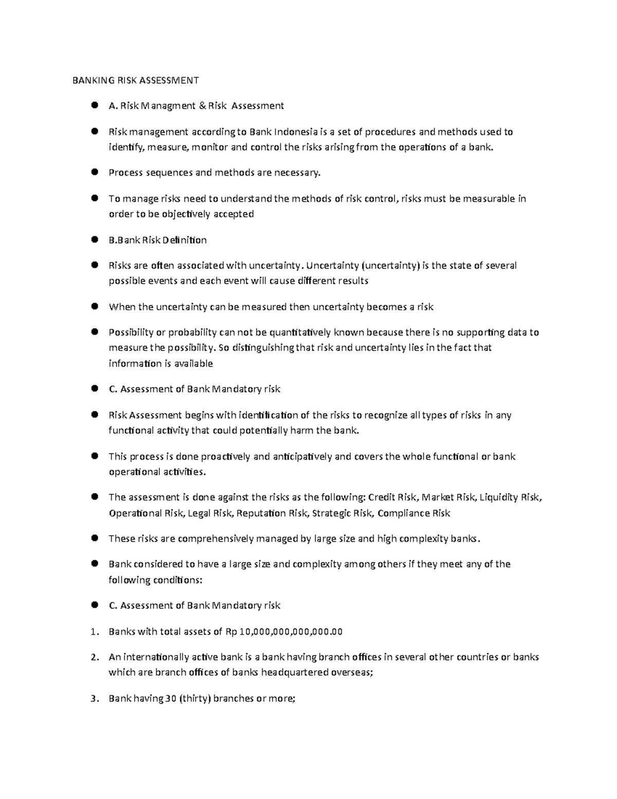Bank Risk Management - Material Studies - BANKING RISK ASSESSMENT A ...