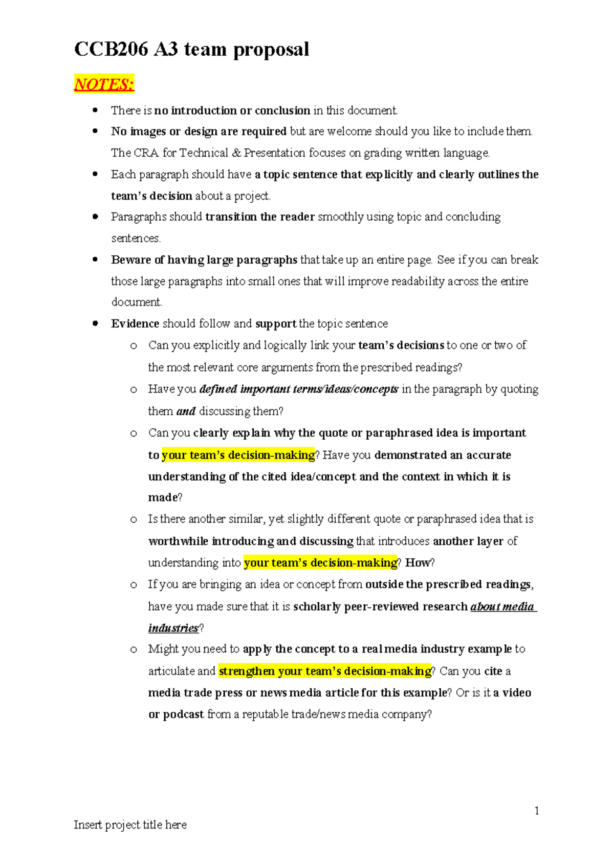 CCB206 A3 team proposal template 2024 - NOTES: There is no introduction ...