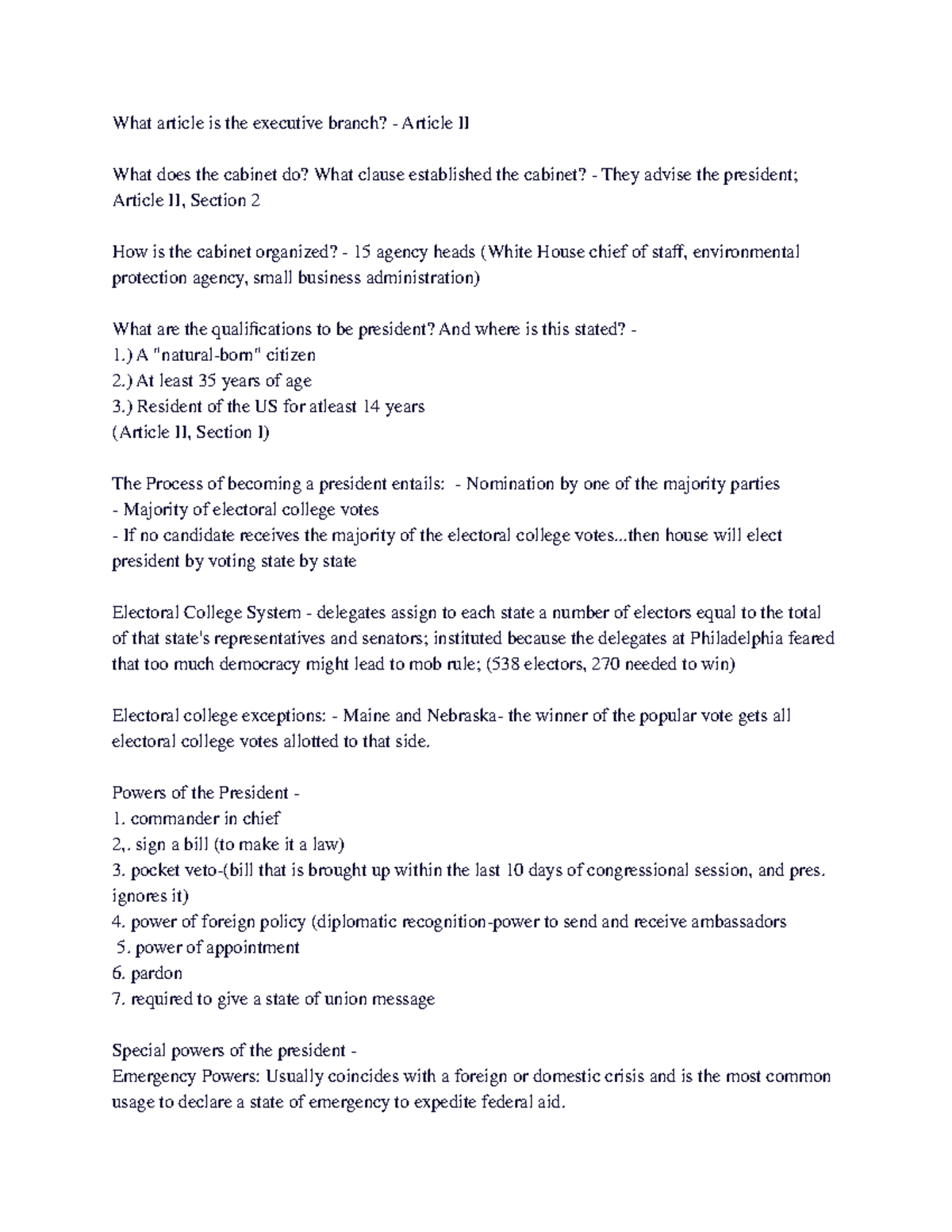 American National Government - Presidency - What article is the ...