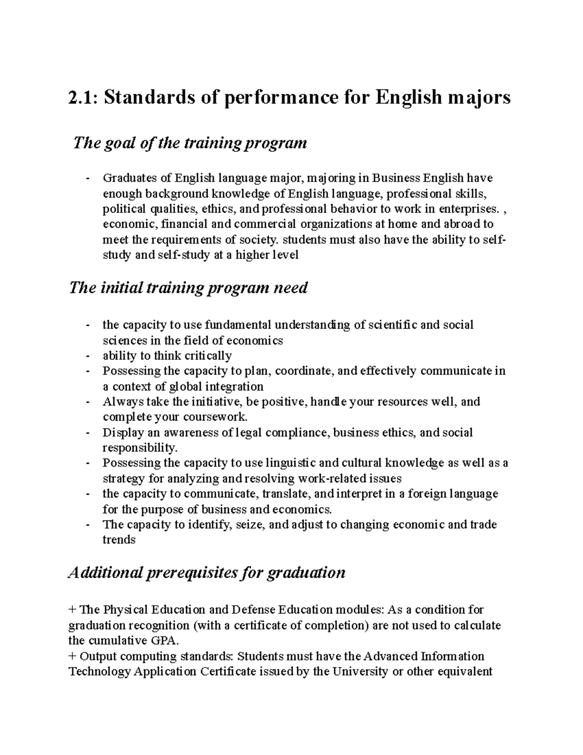 Nội dung Nhập môn nna mới - 2: Standards of performance for English ...
