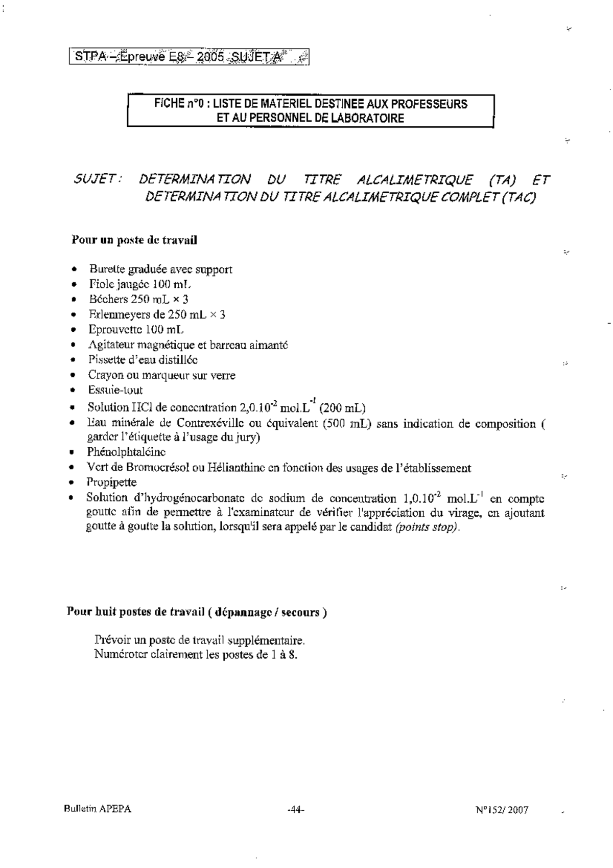 Détermination du TA et du TAC - Chemistry of water - Studocu