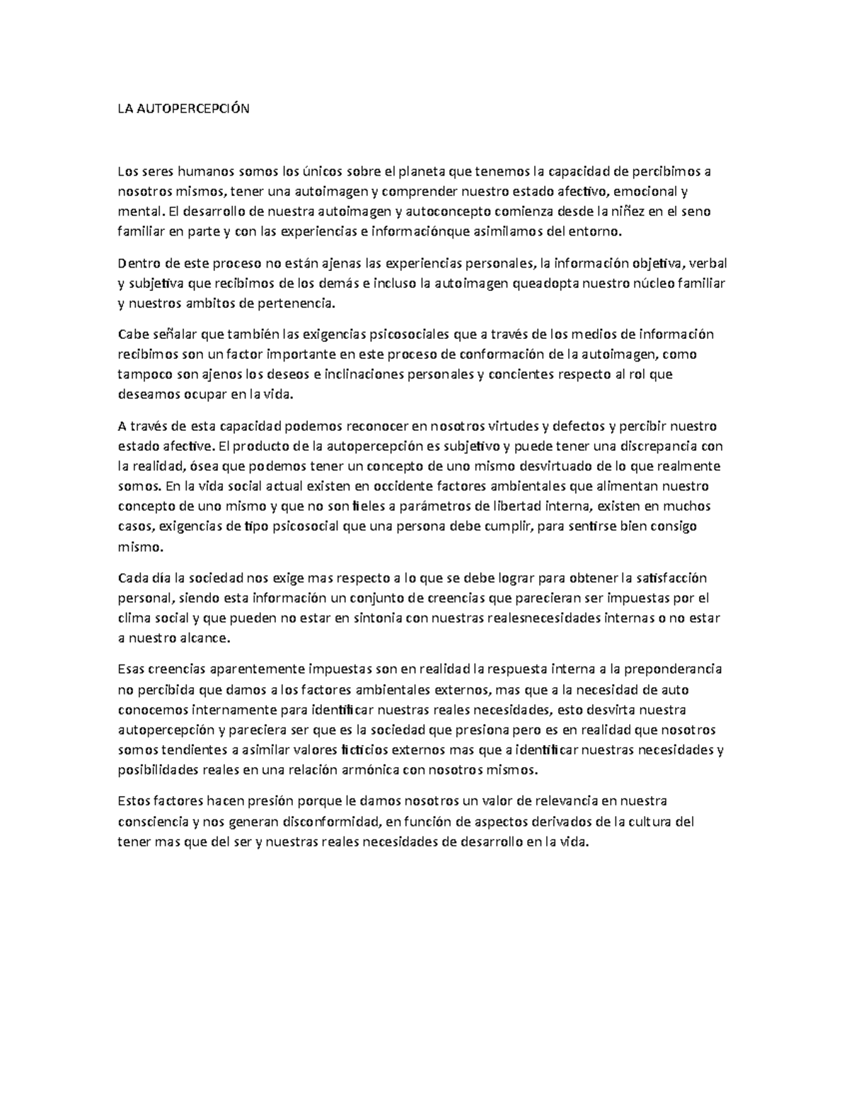 La autopercepción - Conocernos a sí mismo - LA AUTOPERCEPCIÓN Los seres ...