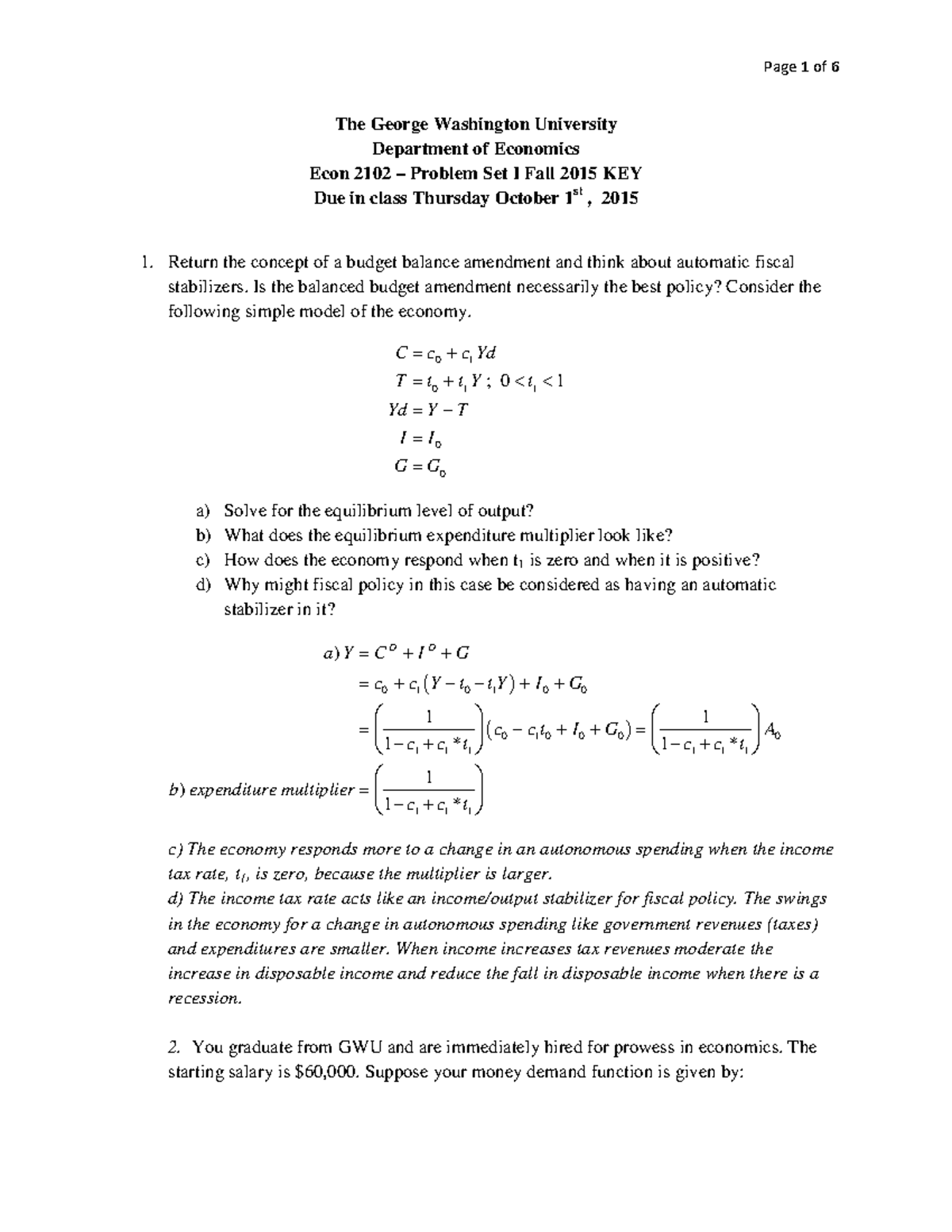 ECON2102-Problem Set2 Key Fall2015 - The George Washington University ...