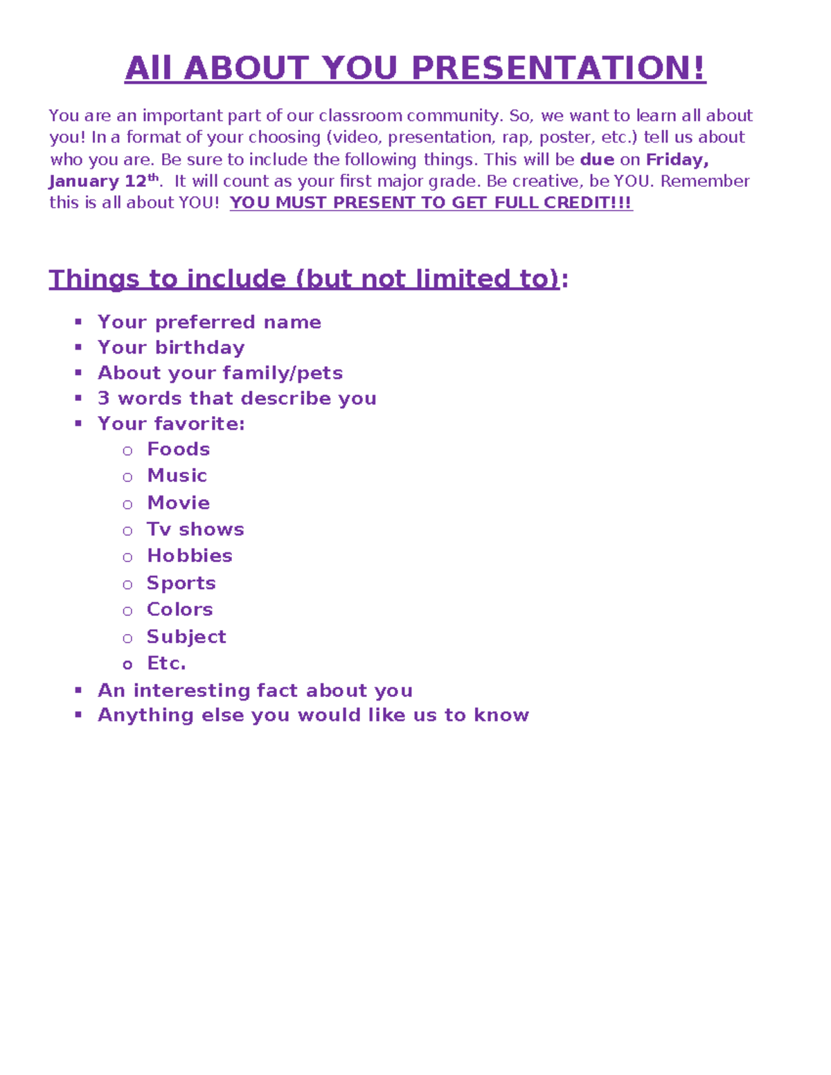 All About You Presentation - All ABOUT YOU PRESENTATION! You are an ...