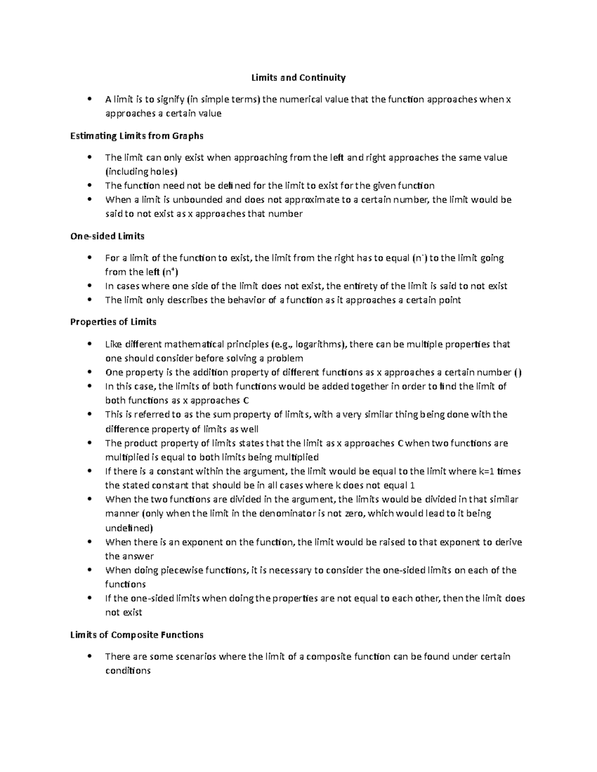 Limits and Continuity - Notes - Limits and Continuity A limit is to ...
