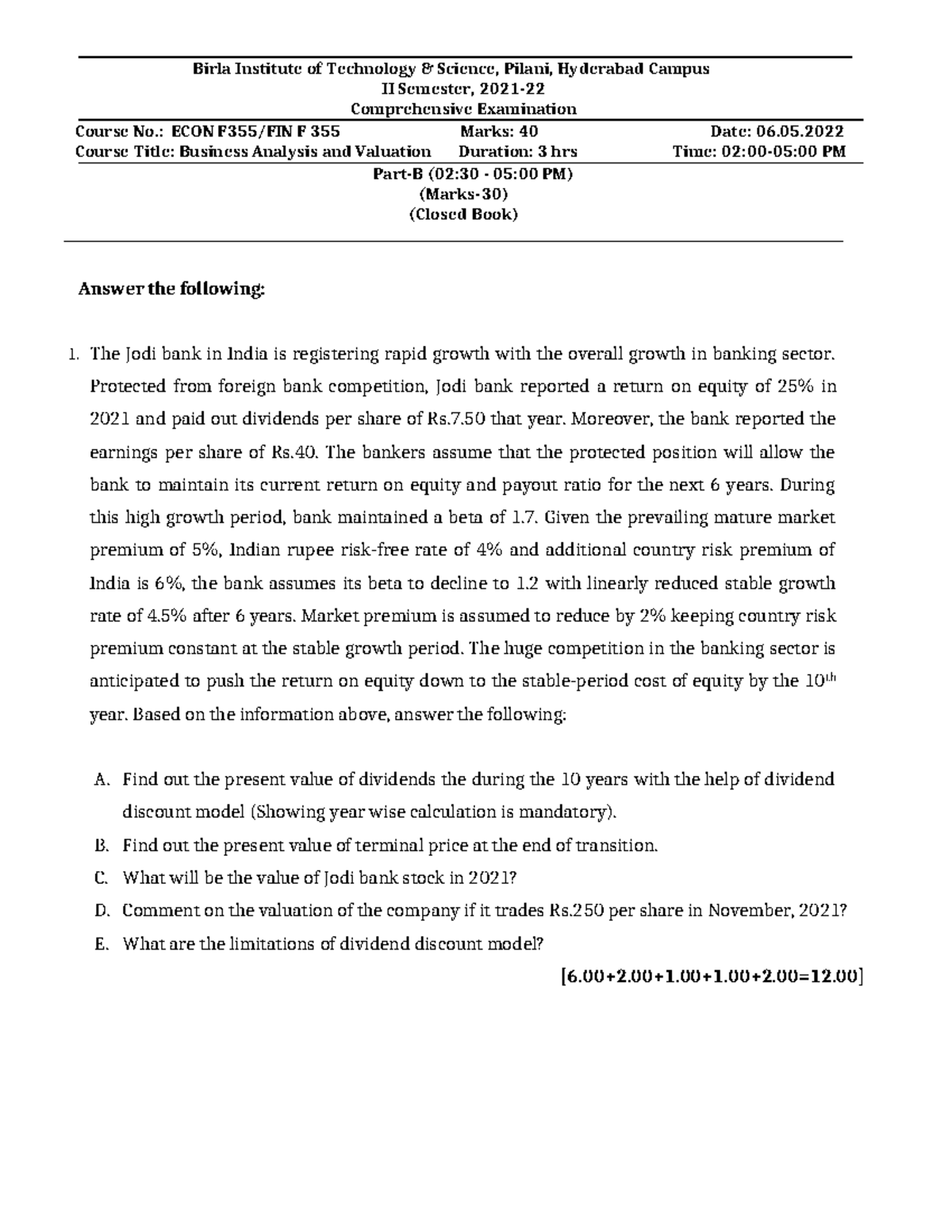 Compre B - this is a question paper - Birla Institute of Technology ...