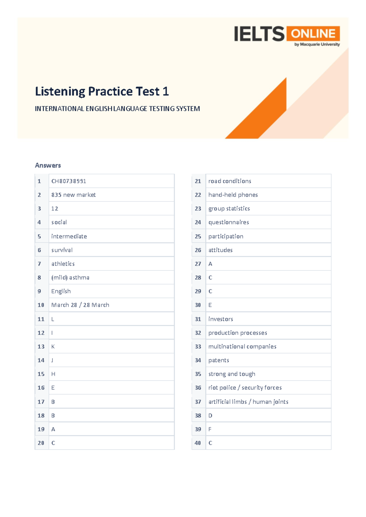 Ielts-Academic-Listening Practice-Test-1 Paper-based Answers ...