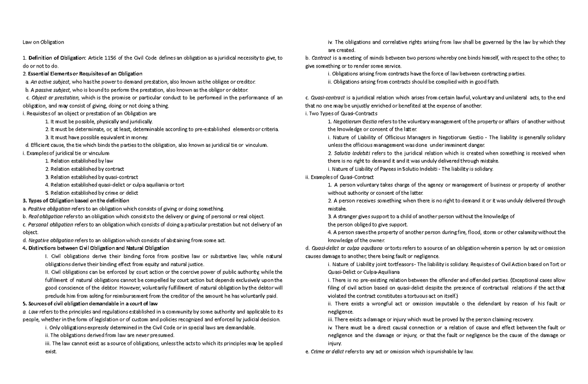 Rfbt rev. updated - Law - Law on Obligation Definition of Obligation ...
