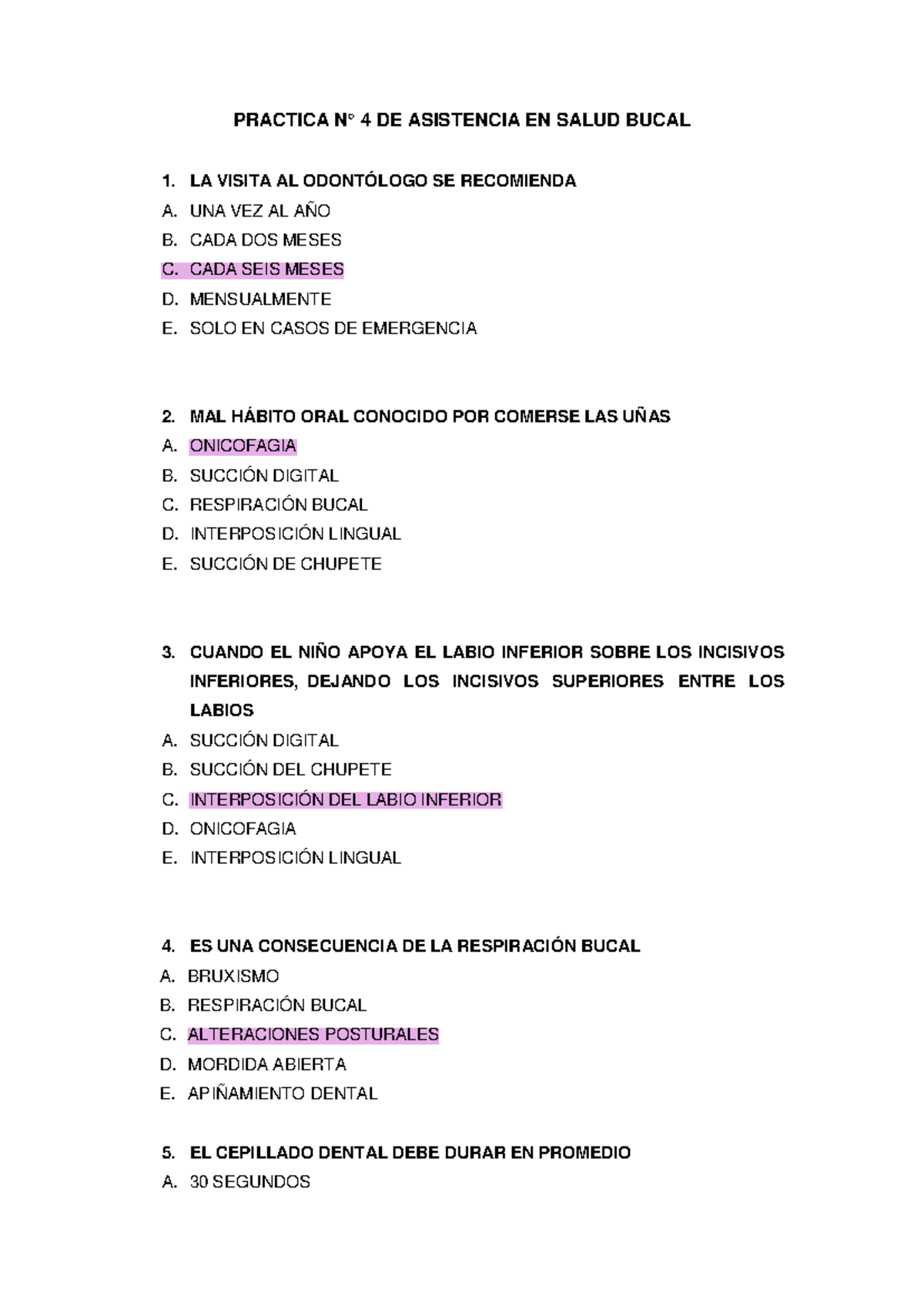 Practica N°4 salud bucal terminado - PRACTICA N° 4 DE ASISTENCIA EN ...