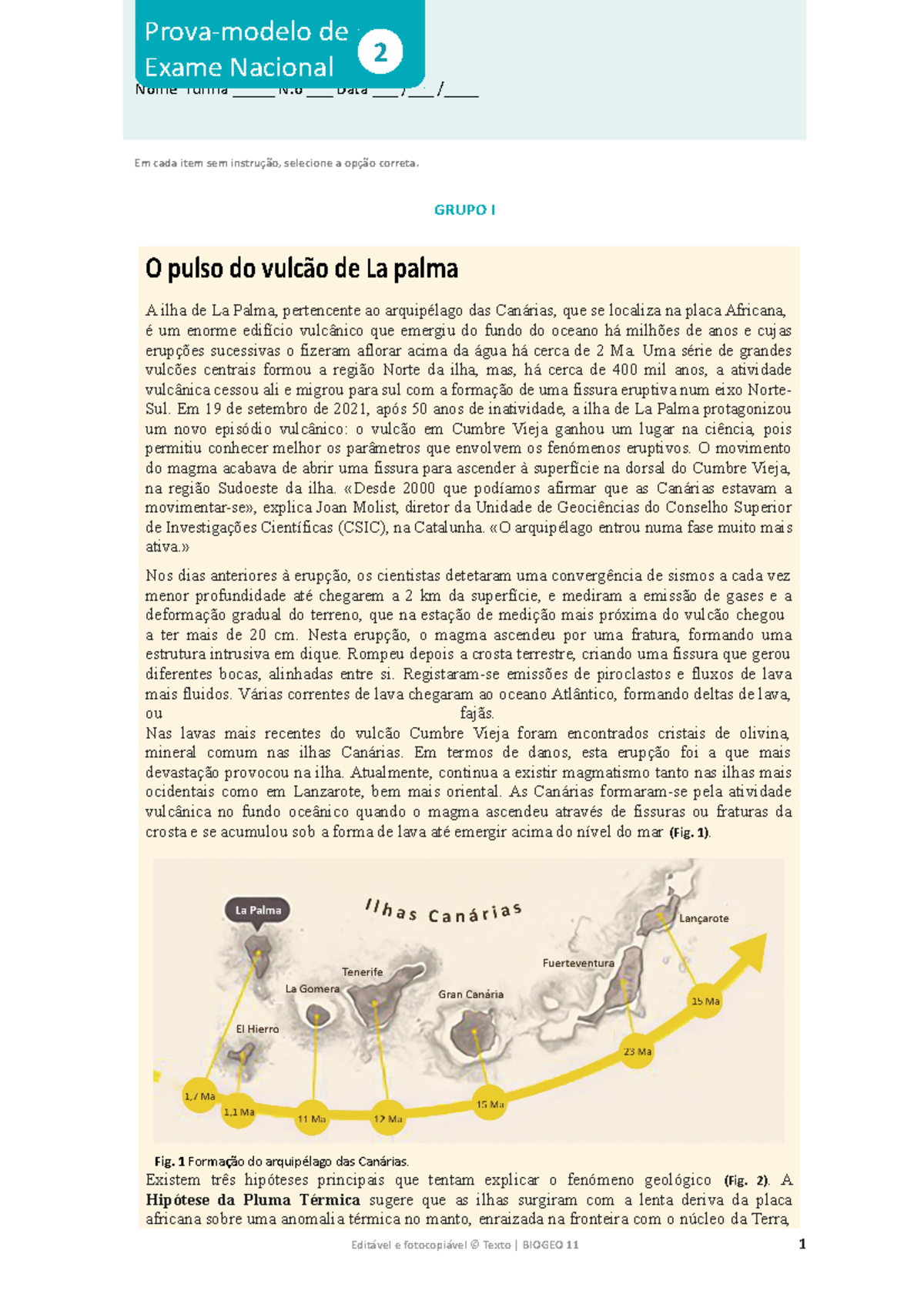 Prova-modelo de Exame Nacional 2 - Em cada item sem instrução ...