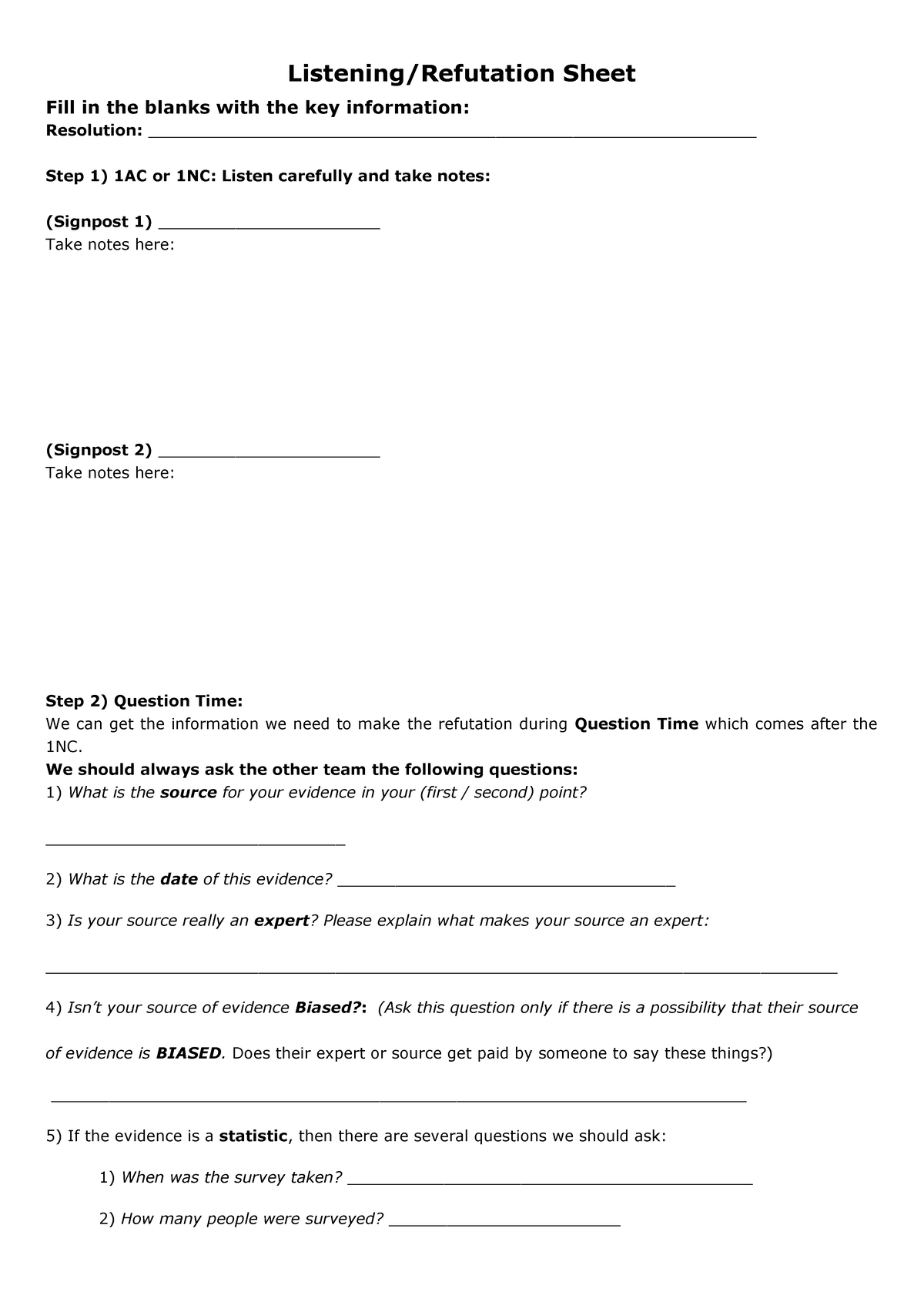 Two Sides: Debate - Refutation Worksheet (Tactics). - Listening ...
