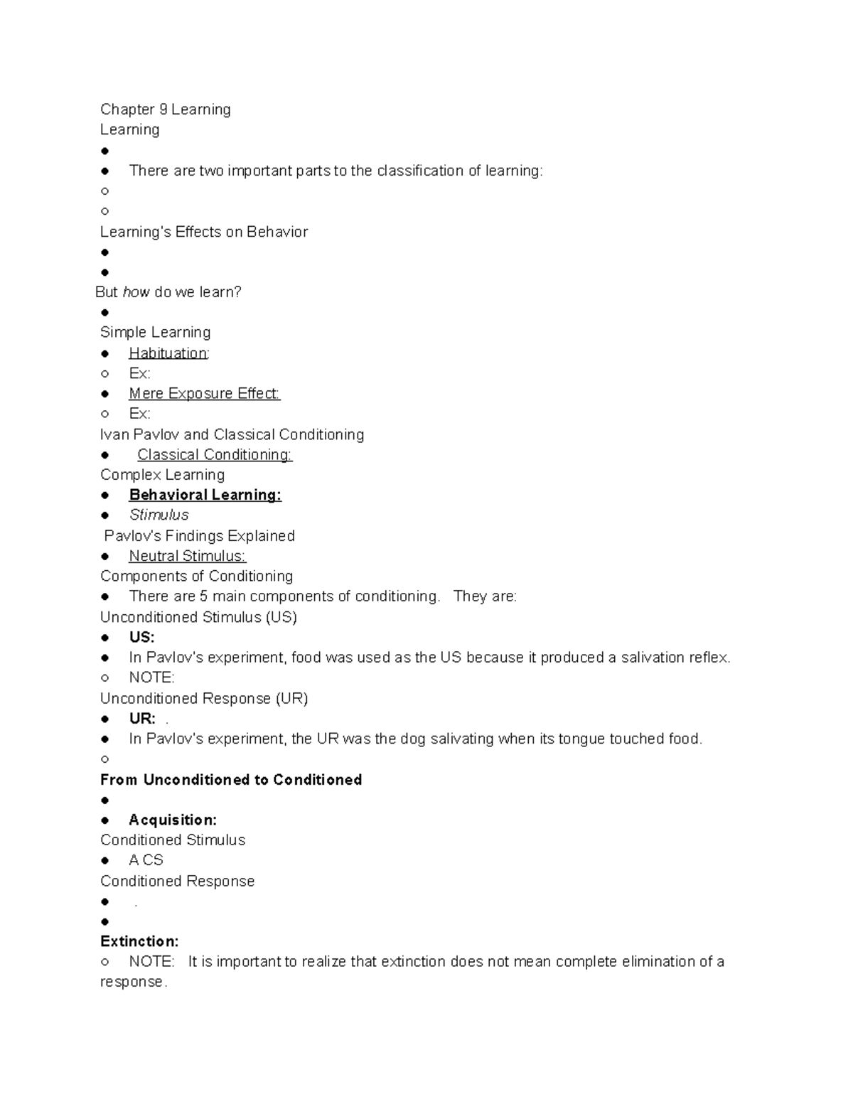 Unit 4 Notes - Chapter 9 Learning Learning There are two important ...