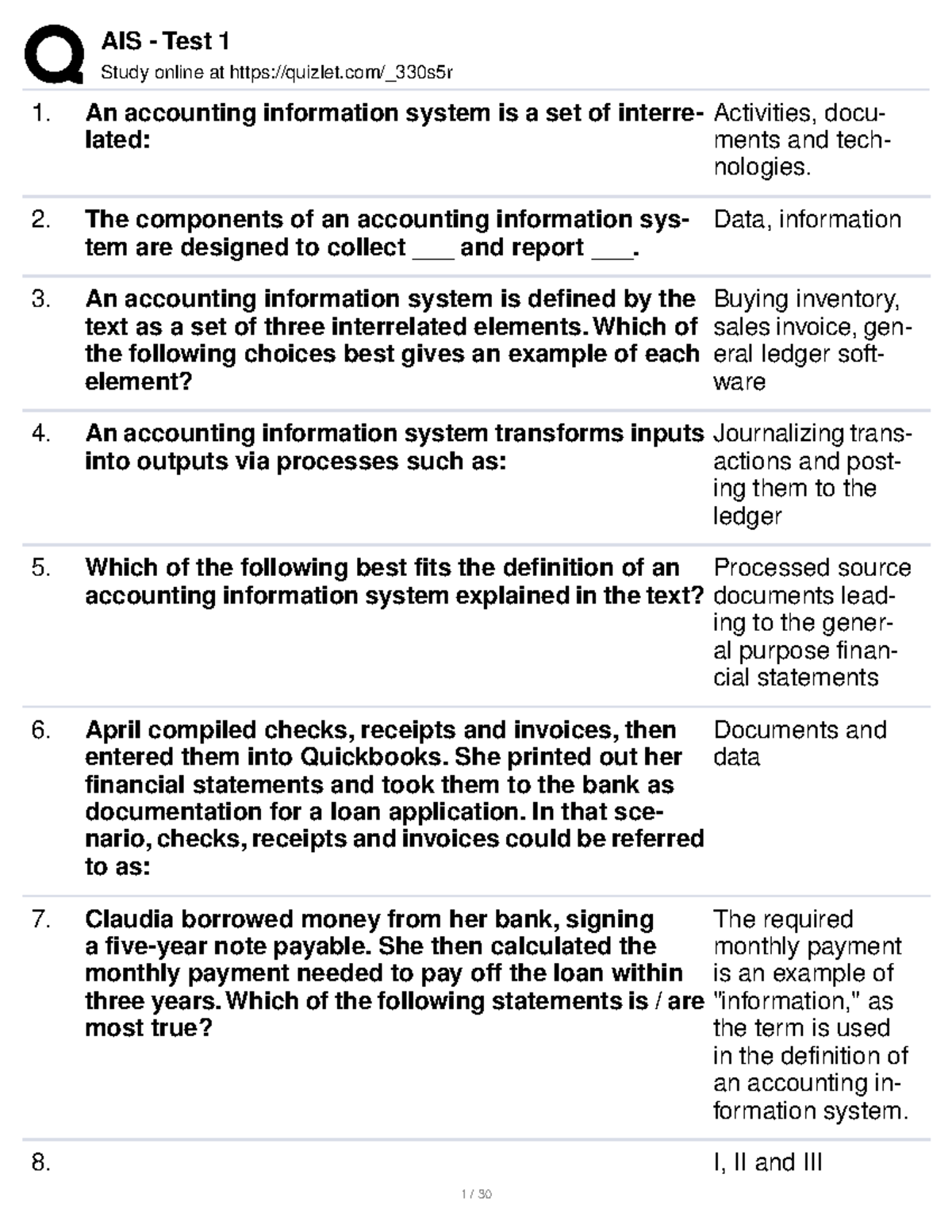 Quizlet-ais - Study online at quizlet/_330s5r An accounting information ...