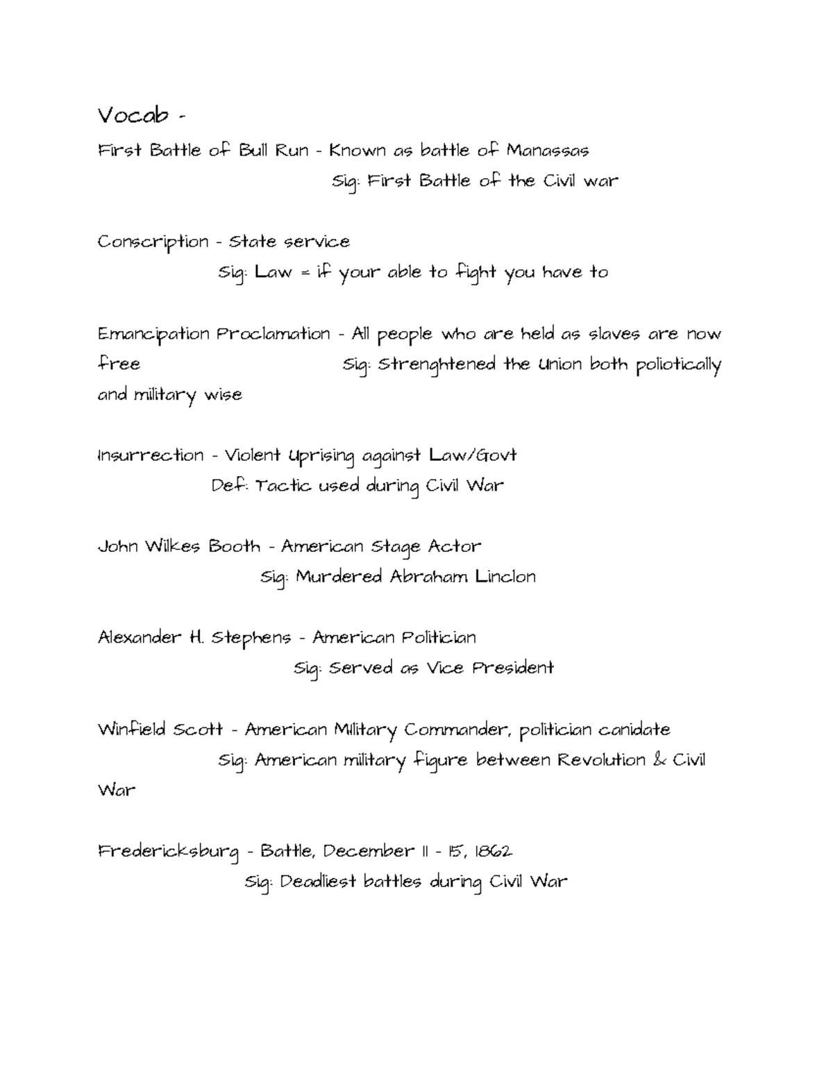 Chapter 14 Worksheet - Vocab - First Battle of Bull Run - Known as ...