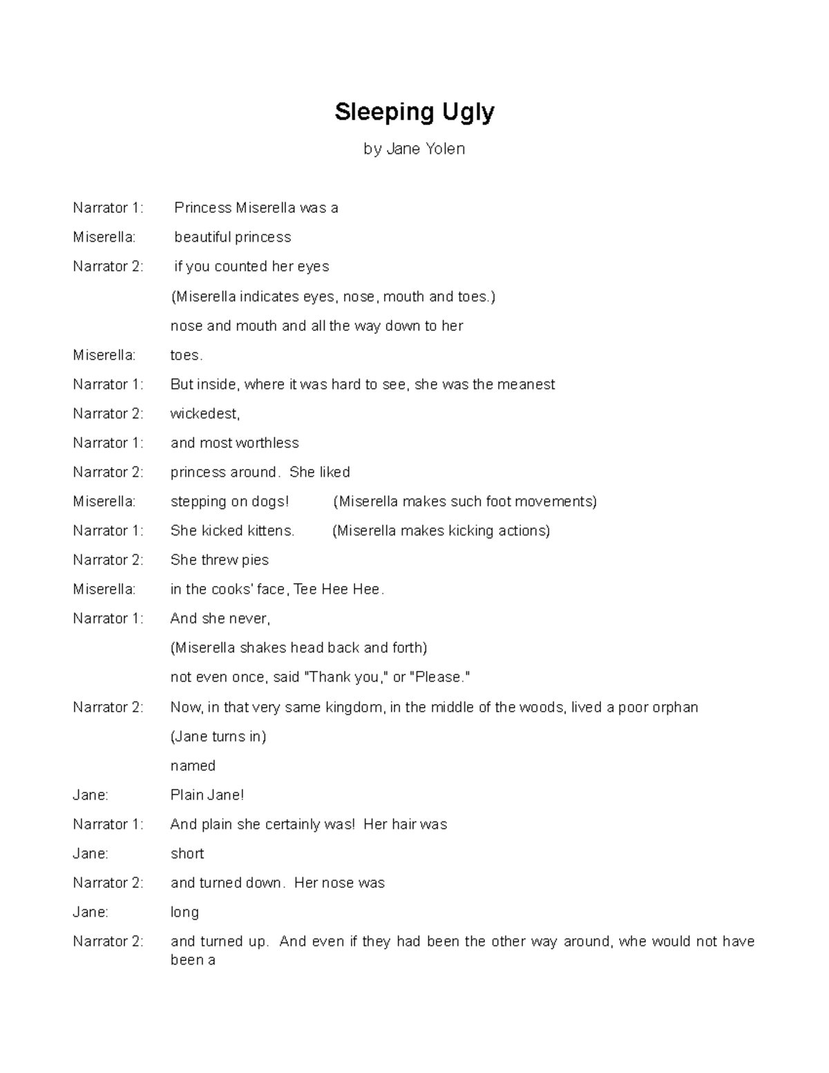 Sleeping Ugly - A descriptive story - Sleeping Ugly by Jane Yolen ...