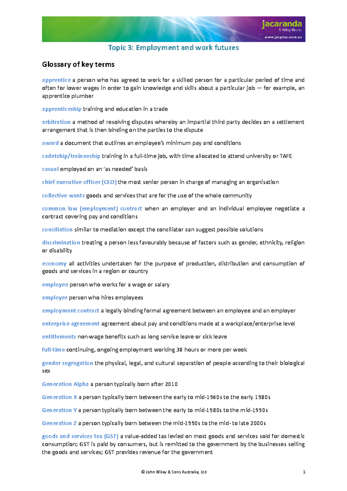 Employment and work futures glossary - Studocu