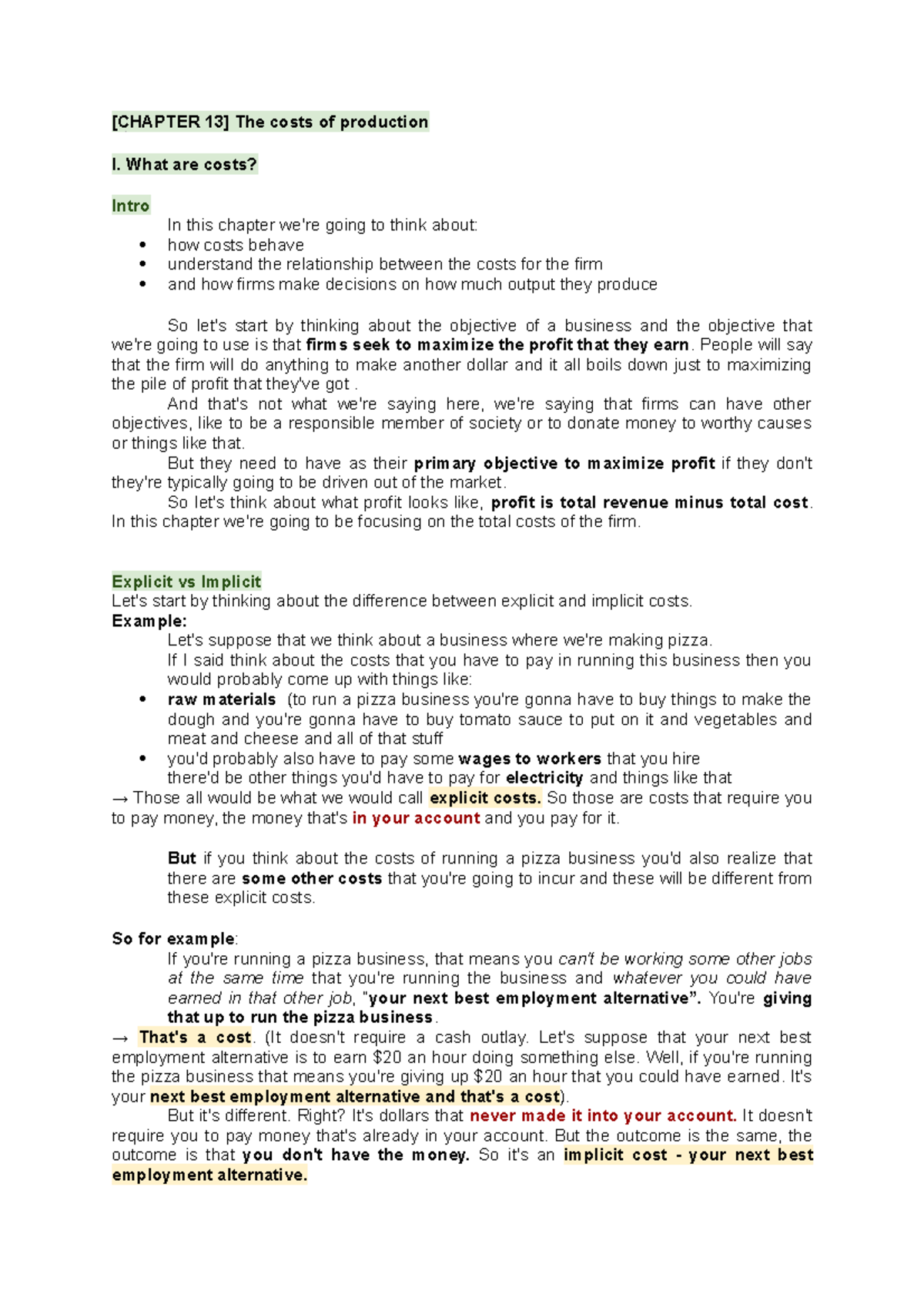 Chapter 13 - [CHAPTER 13] The costs of production I. What are costs ...