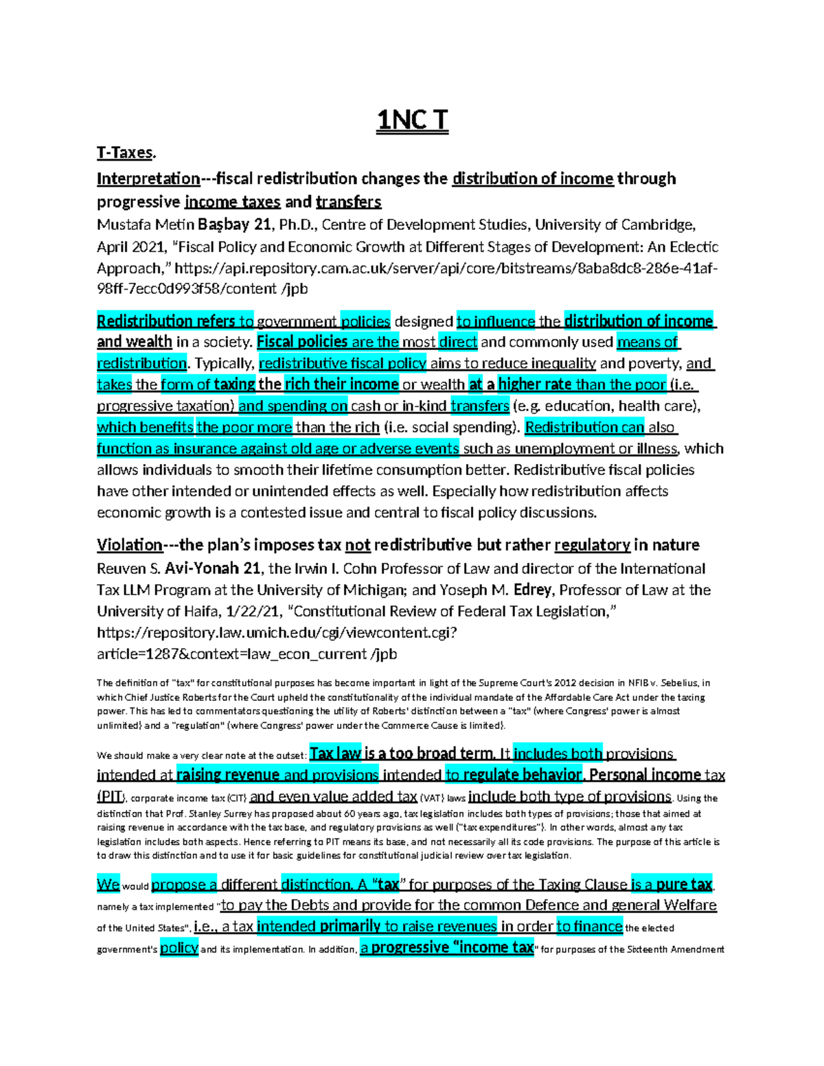 1NC R5 - Debate - 1NC T T-Taxes. Interpretation-fiscal redistribution ...