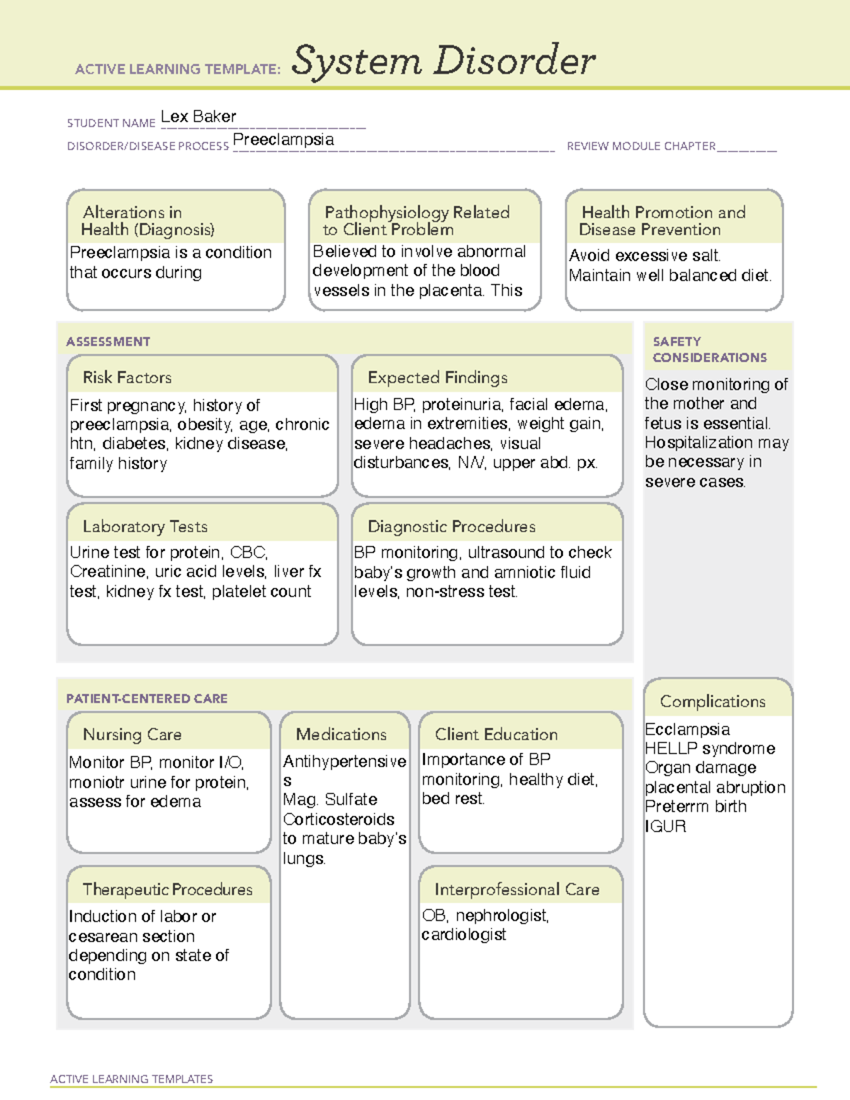 Preeclampsia Week 3 - ACTIVE LEARNING TEMPLATES System Disorder STUDENT ...