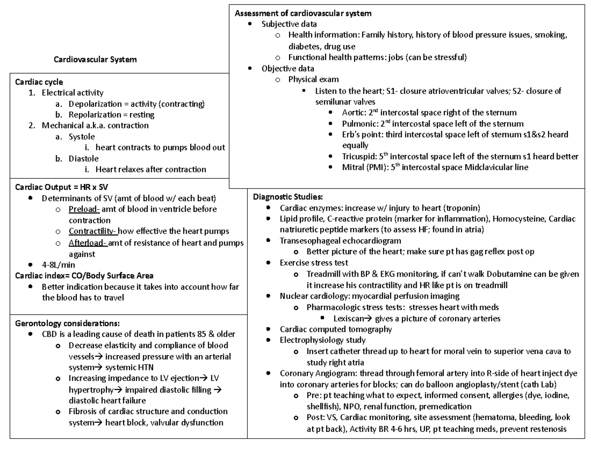 Week 3 Lecture notes - Cardiovascular System Assessment of ...