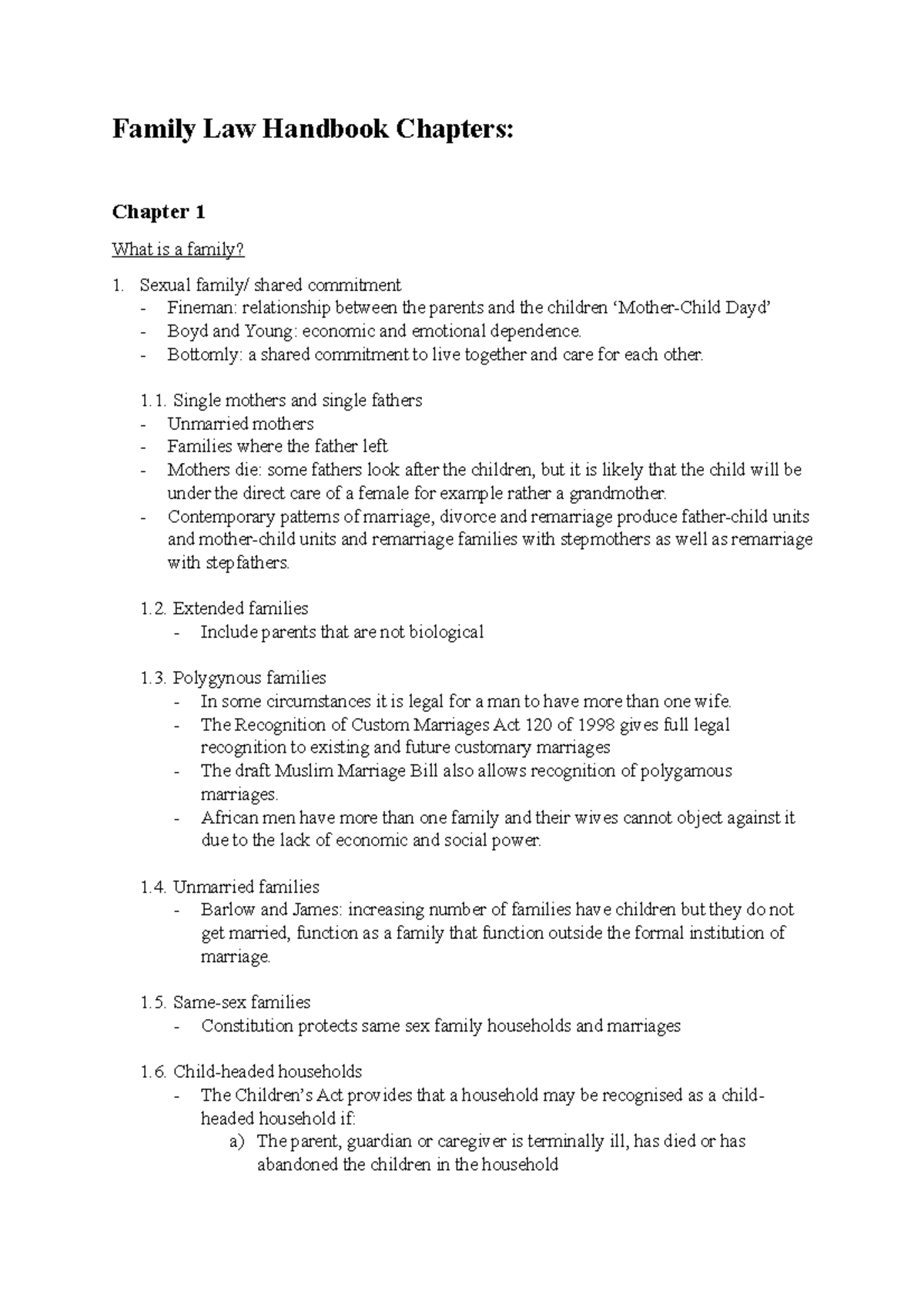 Second year handbook notes - Family Law Handbook Chapters: Chapter 1 ...