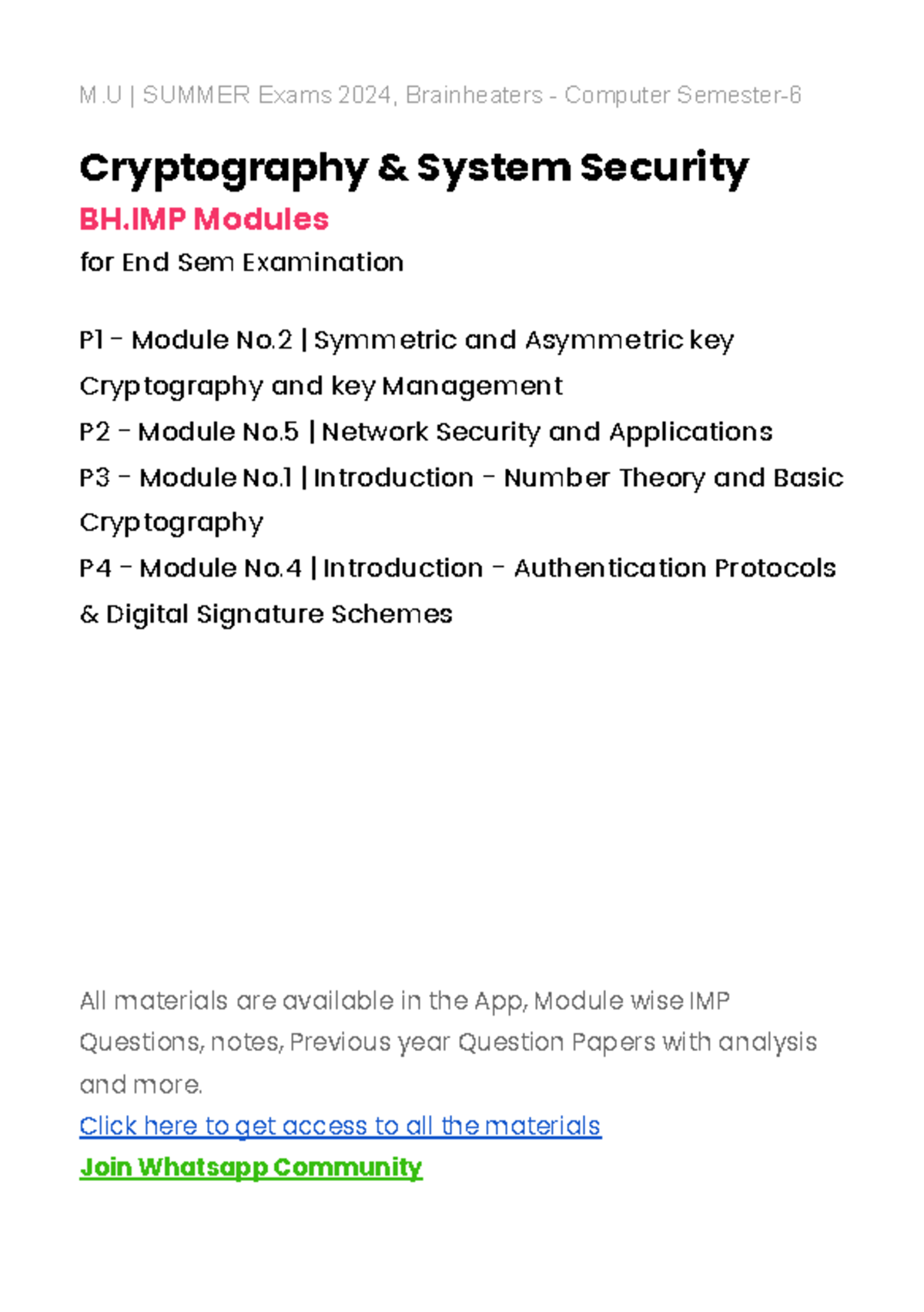 CSS Comps Sem6 Module Priority - M | SUMMER Exams 2024, Brainheaters - Computer Semester- - Studocu