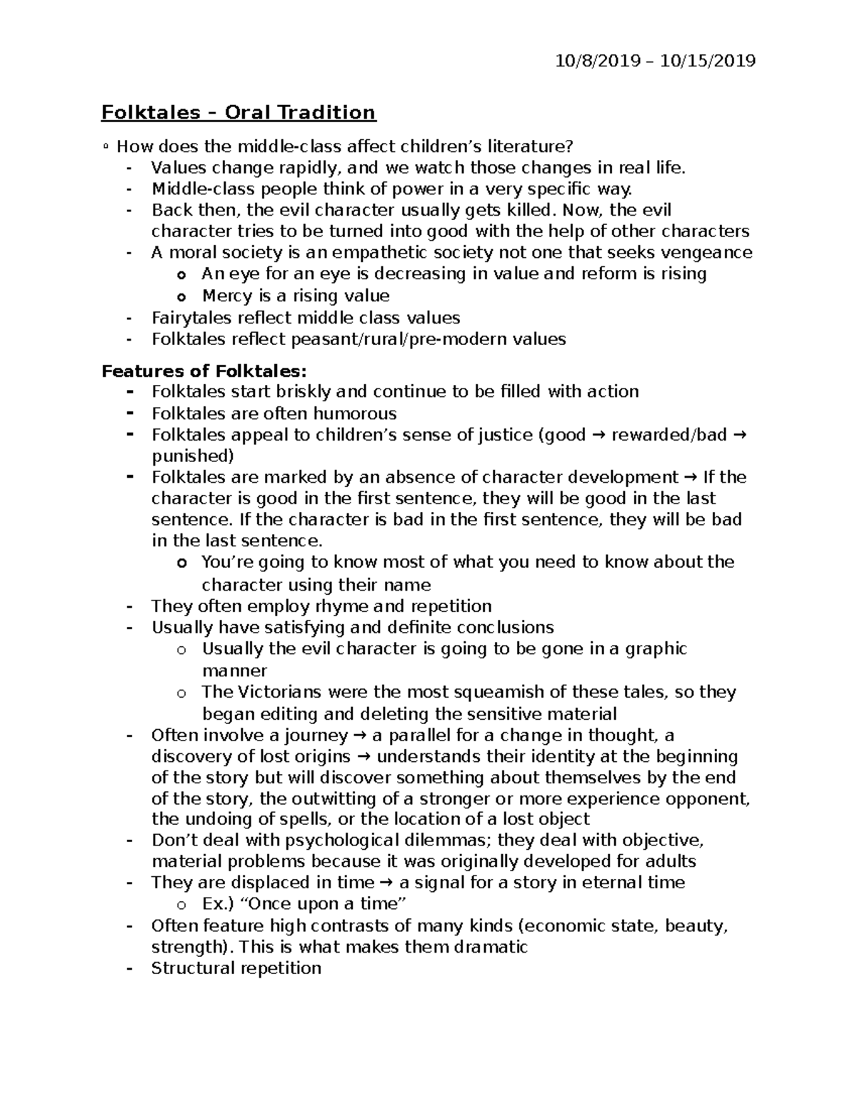 Folktales - Oral Tradition - 10/8/2019 – 10/15/ Folktales – Oral ...