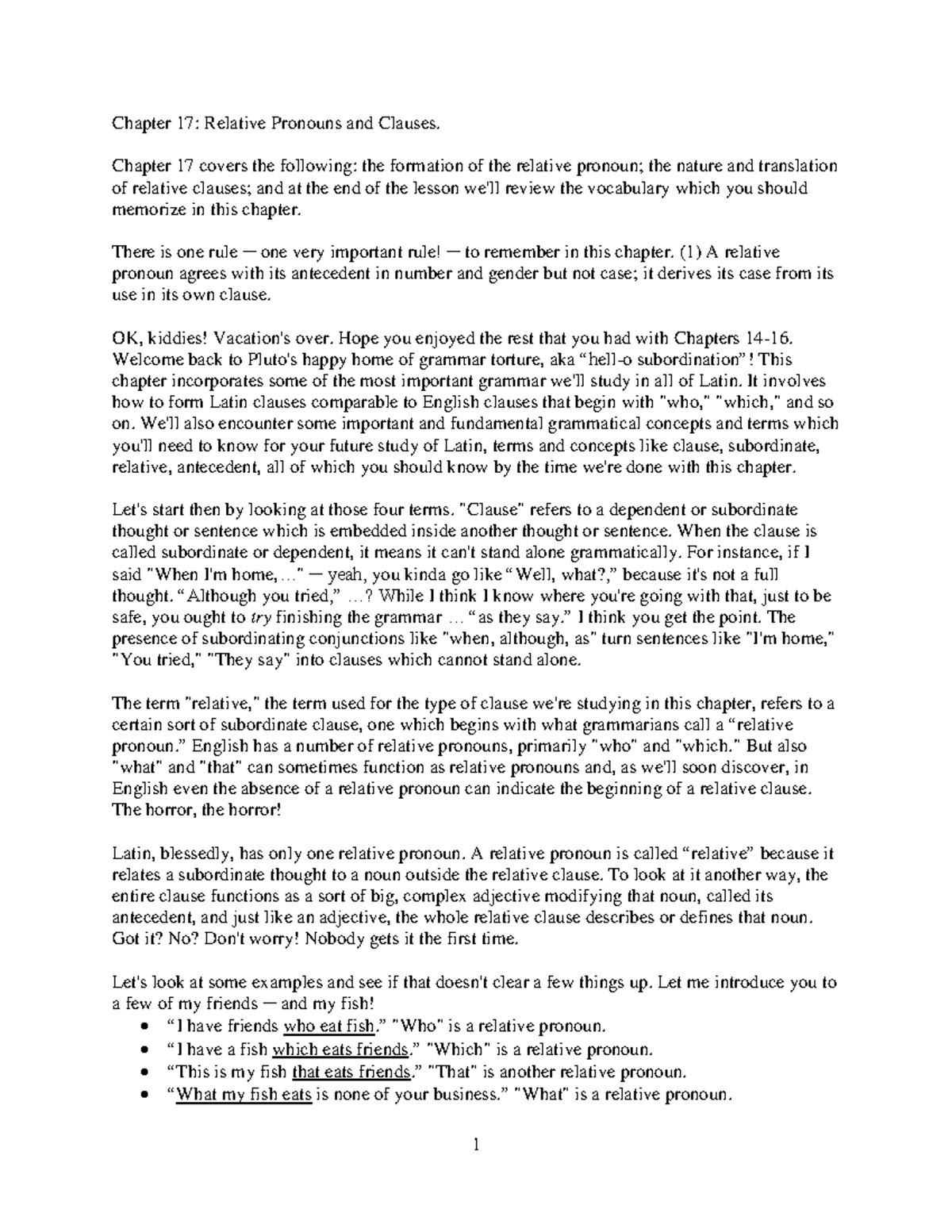 Chapter 17 Relative Pronouns and Clauses - Chapter 17: Relative ...