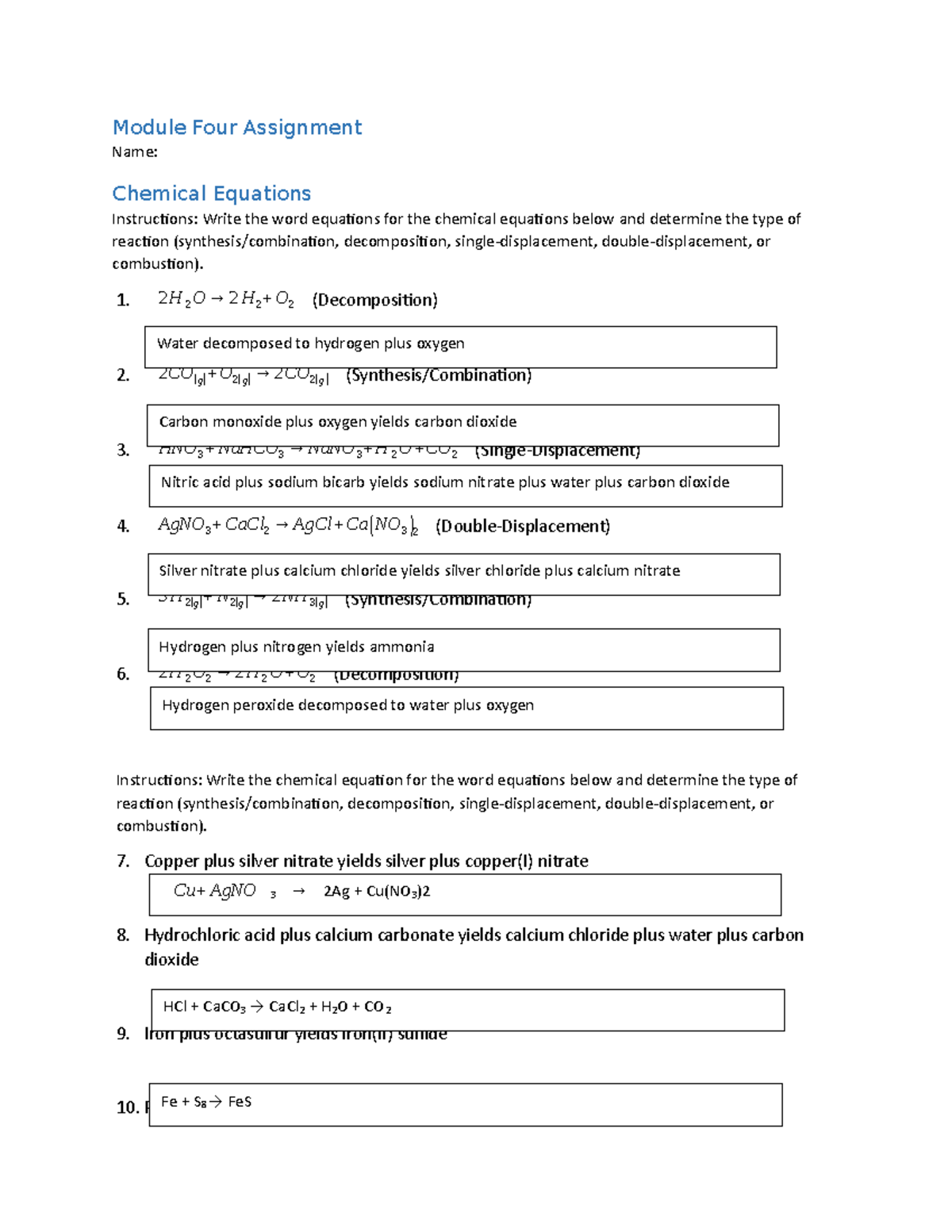 Chemistry Module 4 Assignment - Module Four Assignment Name: Chemical ...