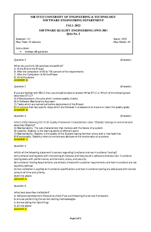 Assignment NO.2 - SOFTWARE QUALITY ENGINEERING ( SWE305T ) - Q1. You ...