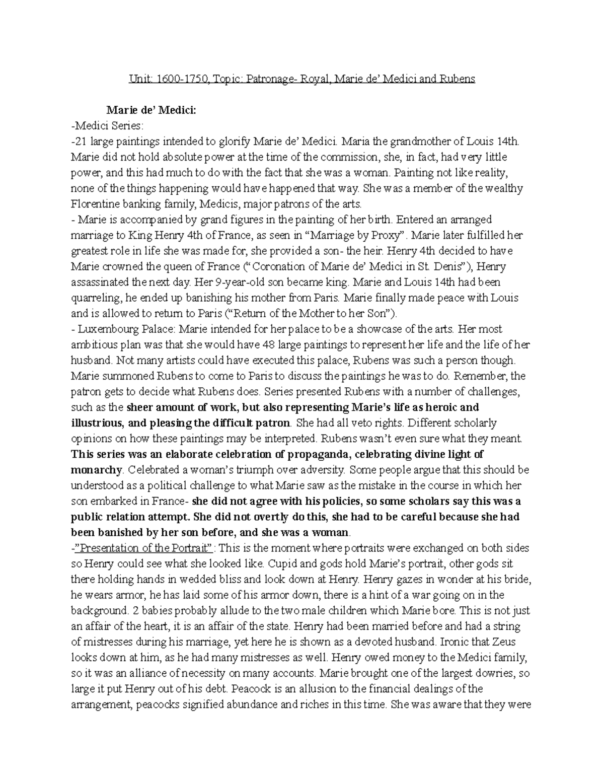 Unit 1600-1750, Topic Patronage- Royal, Marie de’ Medici and Rubens ...