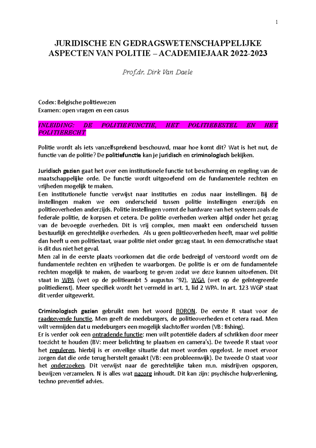 Politierecht - lessen tot 29/03/23 - JURIDISCHE EN ...