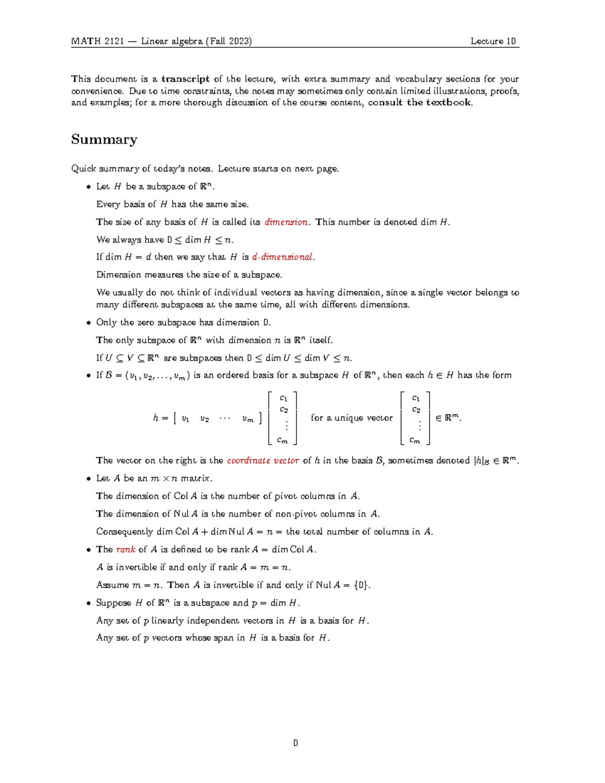 10 Math2121 Fall2023 - This document is a transcript of the lecture, with extra summary and ...