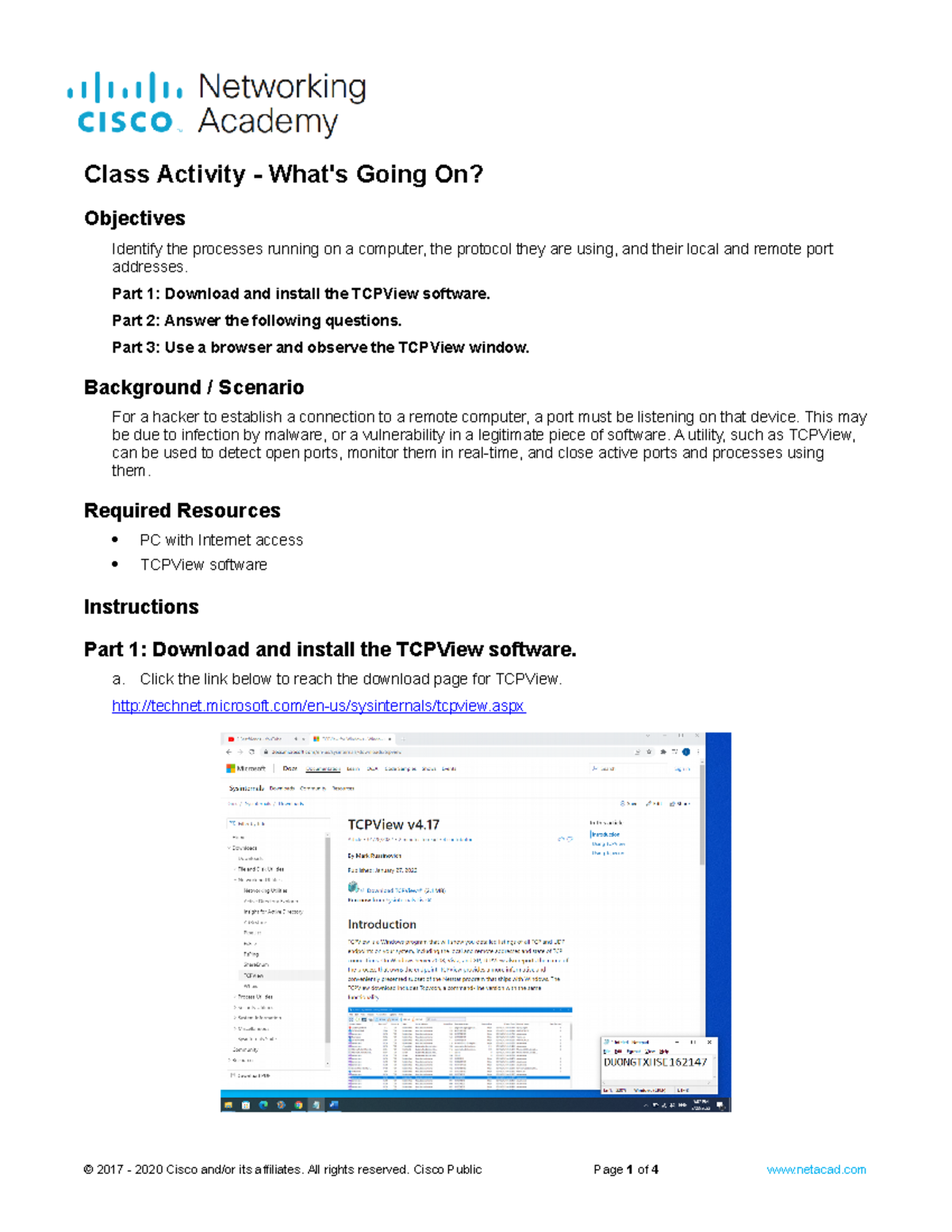 15.0.3 Class Activity - What's Going On - Objectives Identify the ...