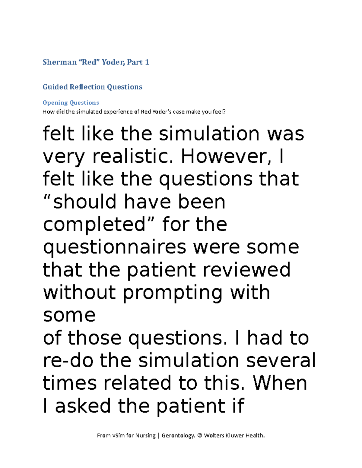 Gerontology Case Red Yoder Part1 GRQ - Sherman “Red” Yoder, Part 1 ...