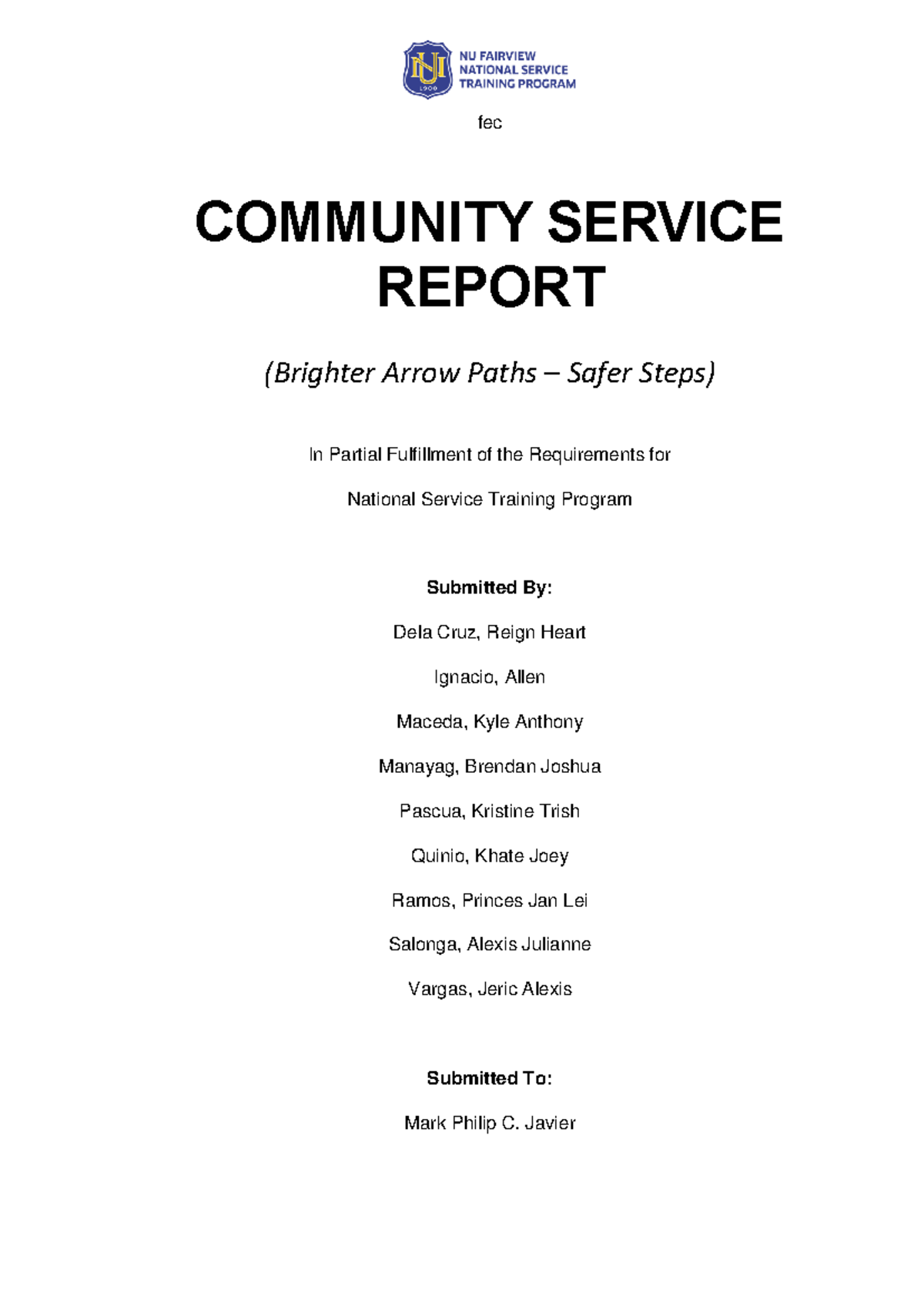 Group 5 Portfolio - fec COMMUNITY SERVICE REPORT (Brighter Arrow Paths ...