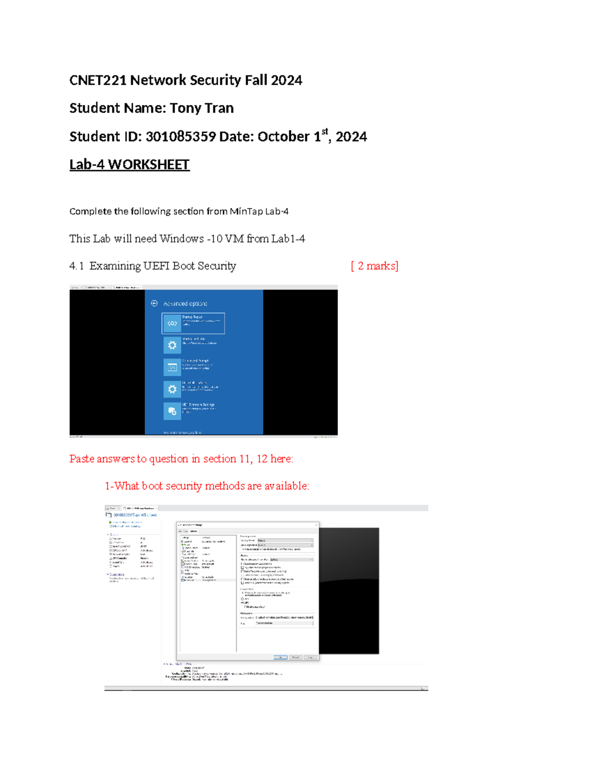 Lab-4 Worksheet-Tony Tran 301085359 - CNET221 Network Security Fall ...