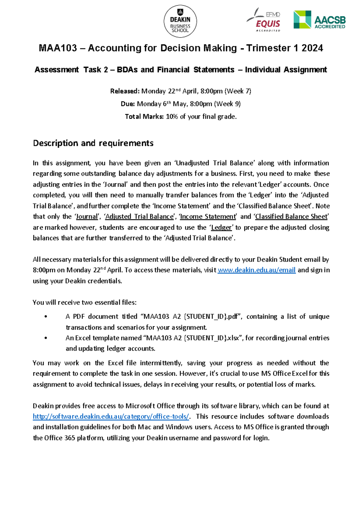 MAA103 Assessment 2 Instructions - MAA103 – Accounting for Decision ...