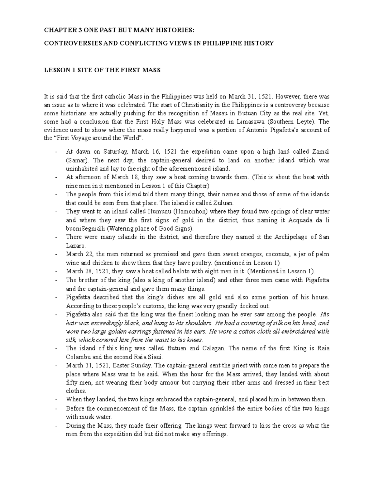 Chapter 3 Lesson 1 SITE OF THE First MASS - CHAPTER 3 ONE PAST BUT MANY ...