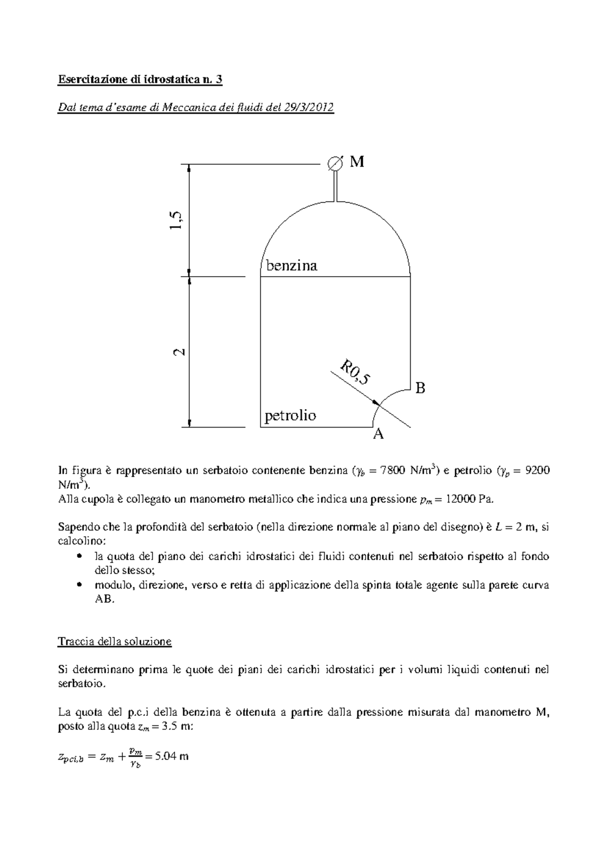 Idrostatica 3 - esercitazione di elementi di idraulica con soluzioni ...