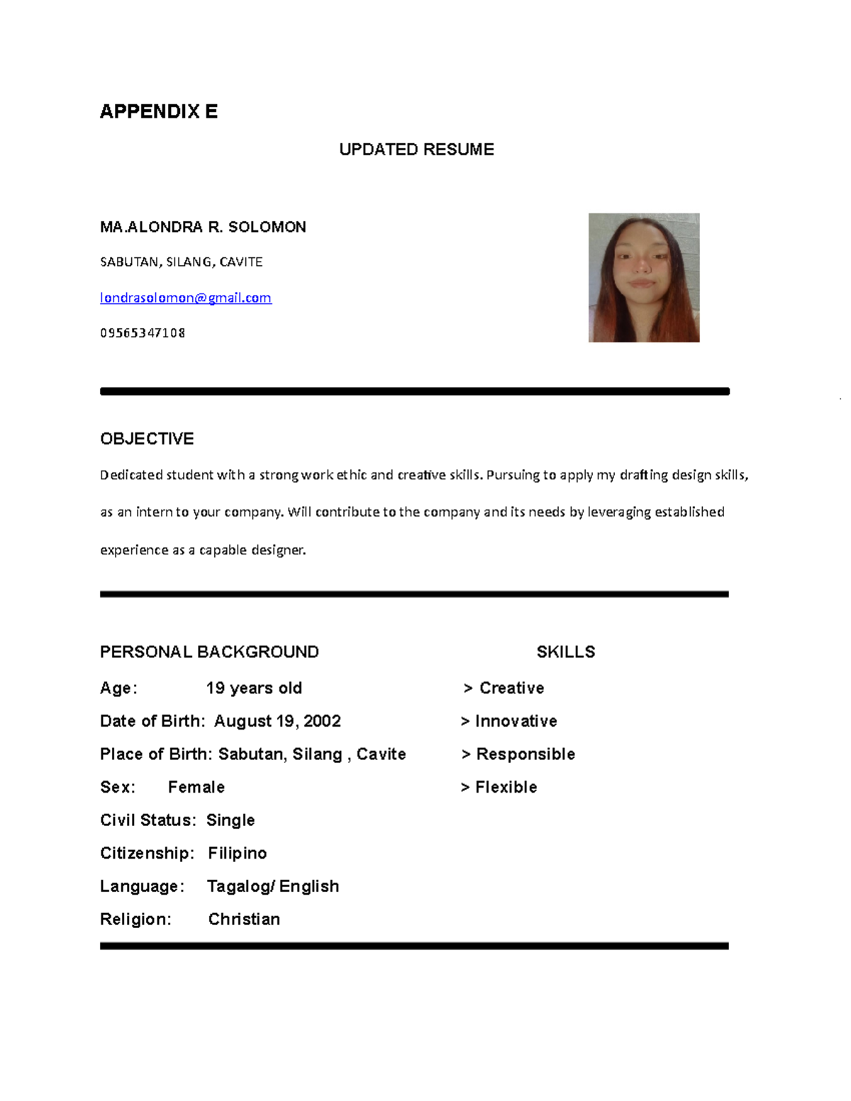 Resume - APPENDIX E UPDATED RESUME MA R. SOLOMON SABUTAN, SILANG ...