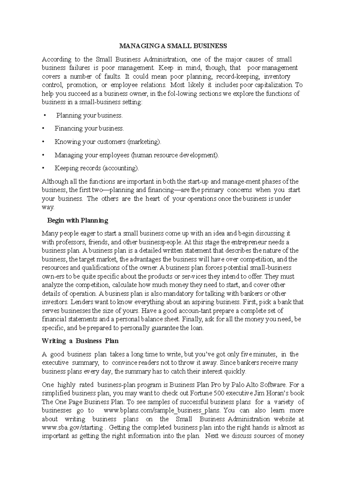 Managing A Small Business - MANAGING A SMALL BUSINESS According to the ...