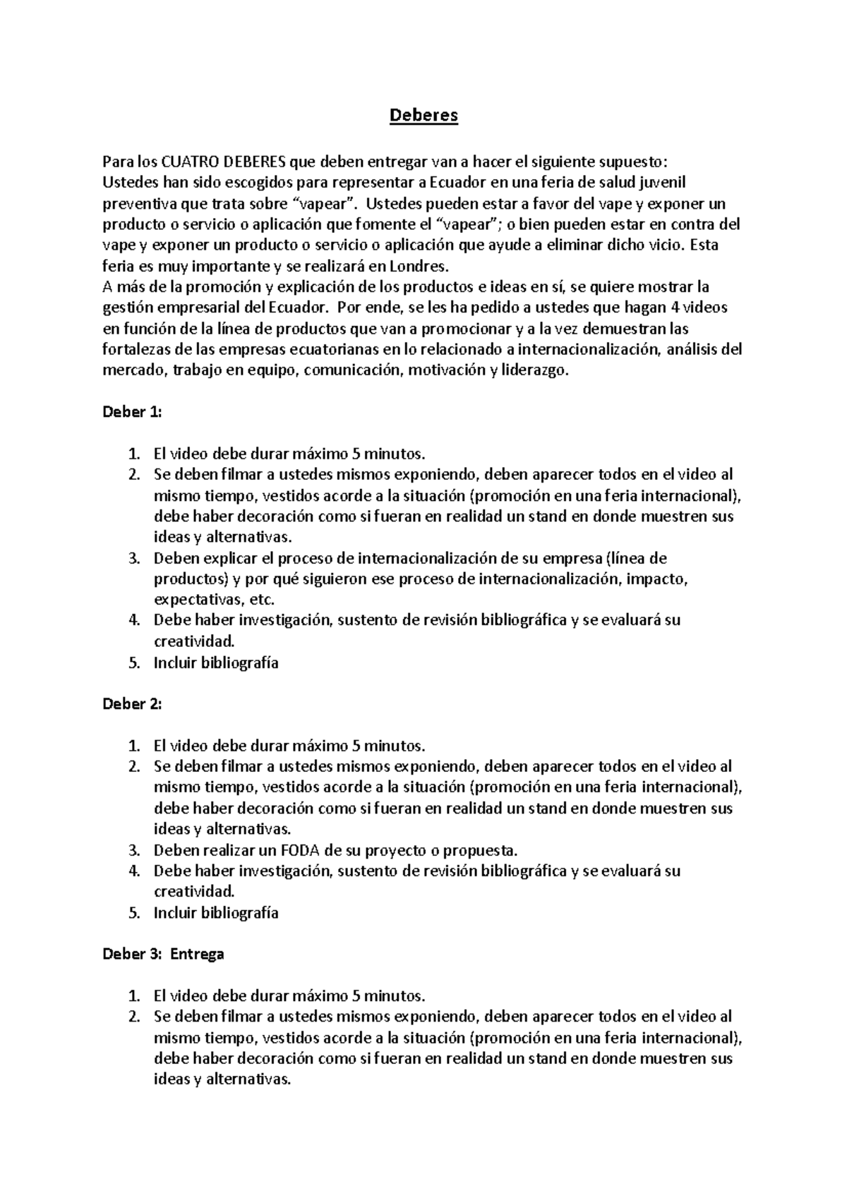 Deberes segundo semestre 2022-23 - Deberes Para los CUATRO DEBERES que ...