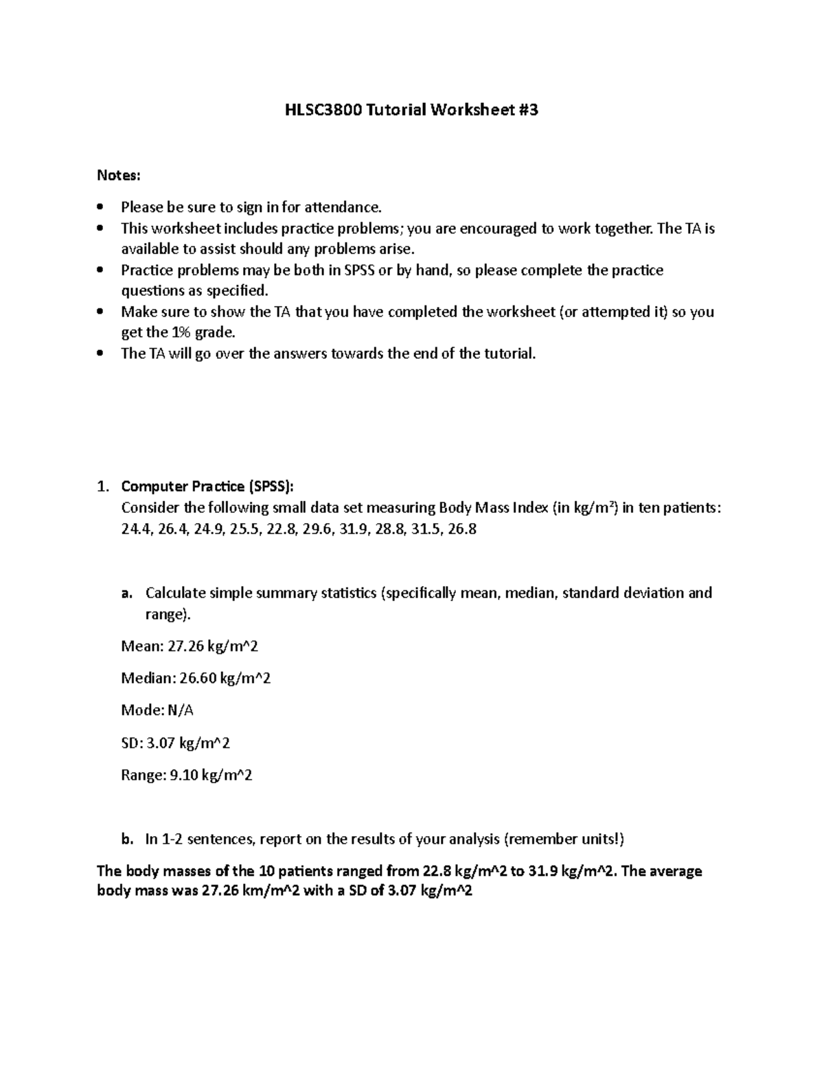 Tutorial 3 - tut 3 assignment - HLSC3800 Tutorial Worksheet Notes ...