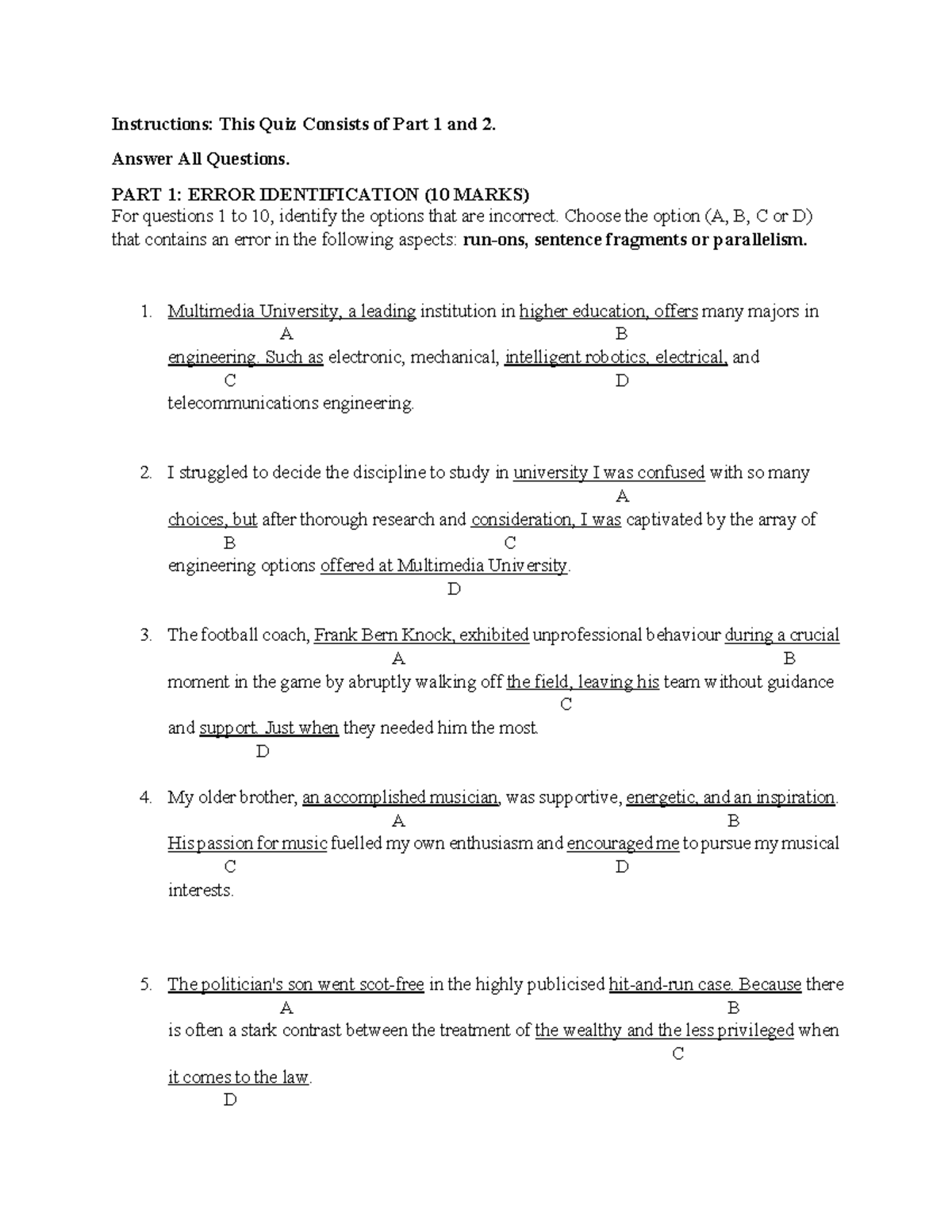 Sample 2 PEN0055 2230 Grammar Questions and Answers - Instructions ...