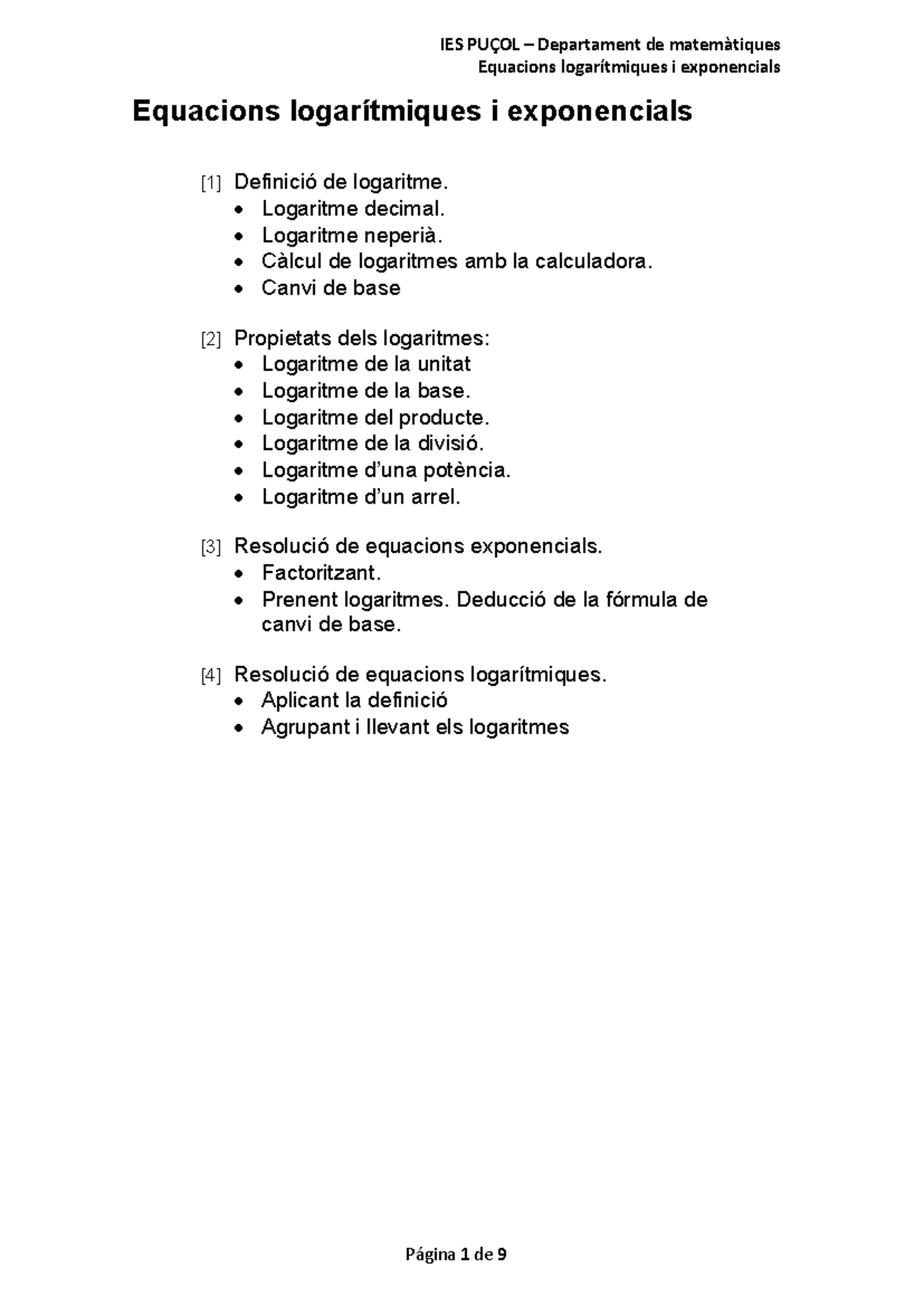 Apunts de logaritmes - ####### Equacions logarítmiques i exponencials ...