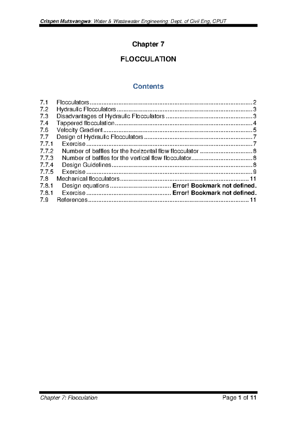 Chapter 7 Flocculation - FLOCCULATION 7.8 Design equations