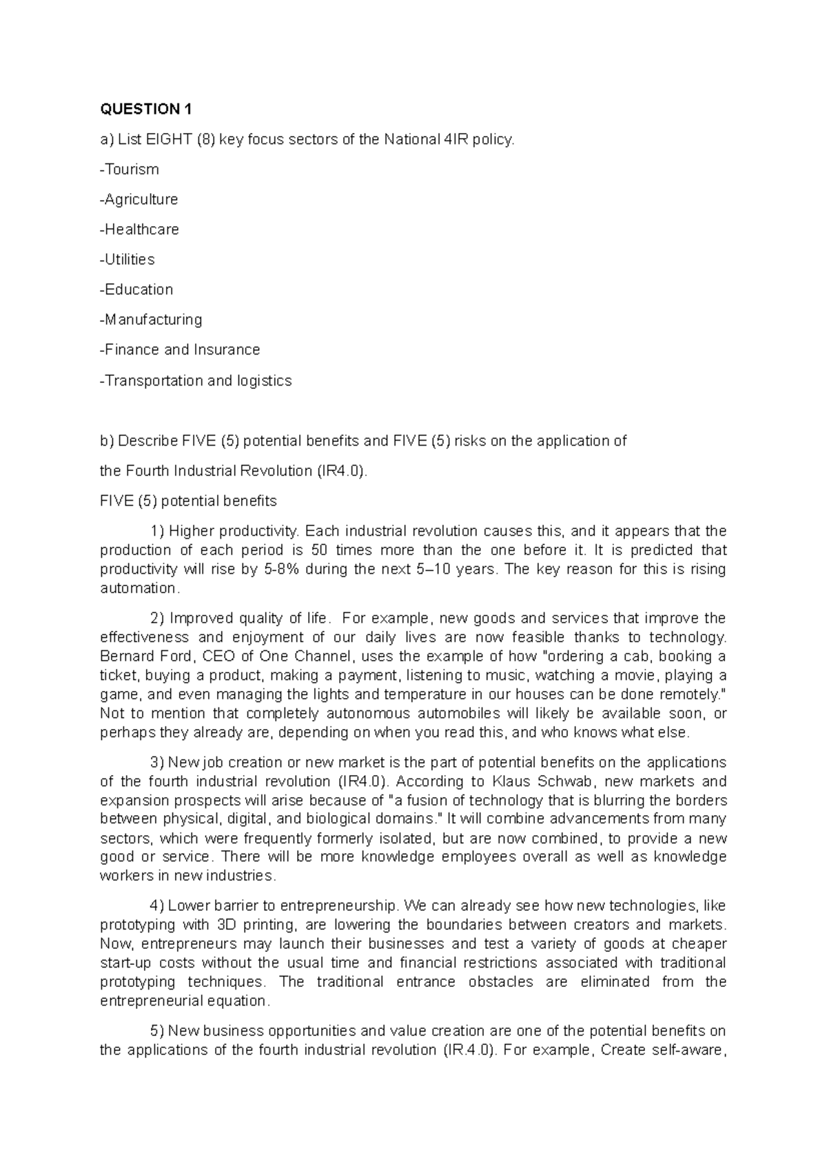 Final TEST ASM656 - QUESTION 1 a) List EIGHT (8) key focus sectors of ...