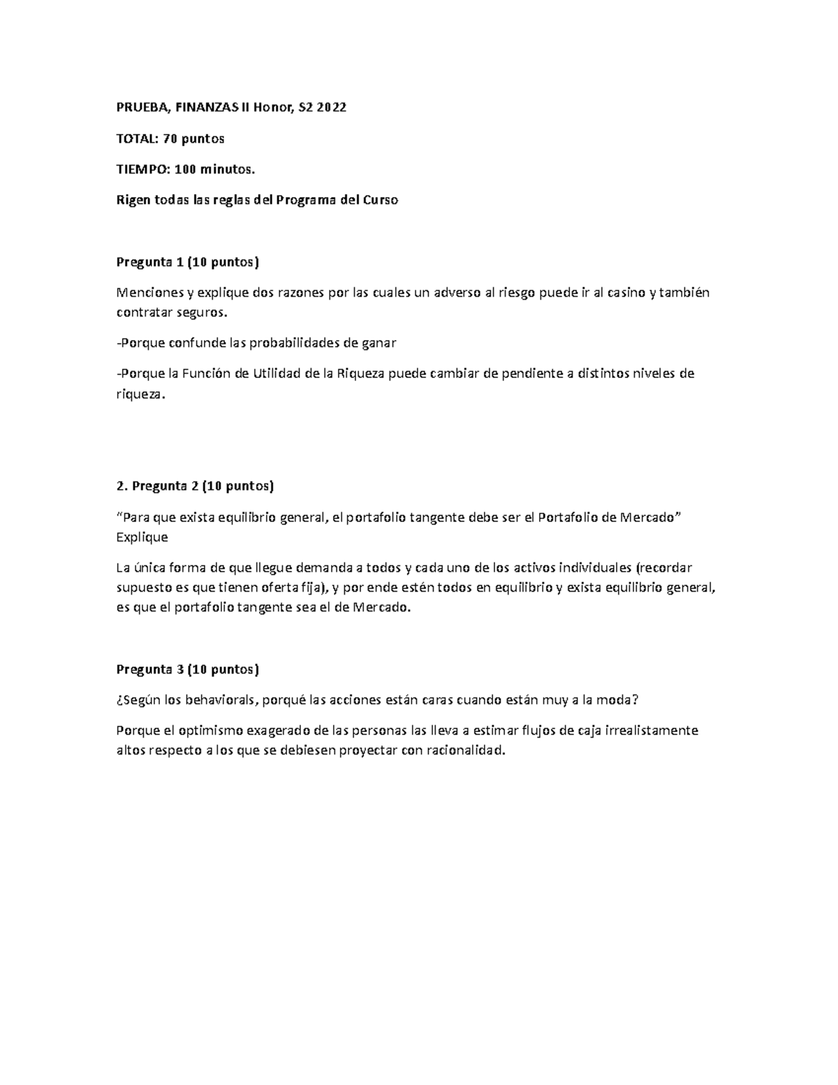 Pauta completa prueba Fin 2 honor S2 2022-2 - PRUEBA, FINANZAS II Honor, S2 2022 TOTAL: 70 ...